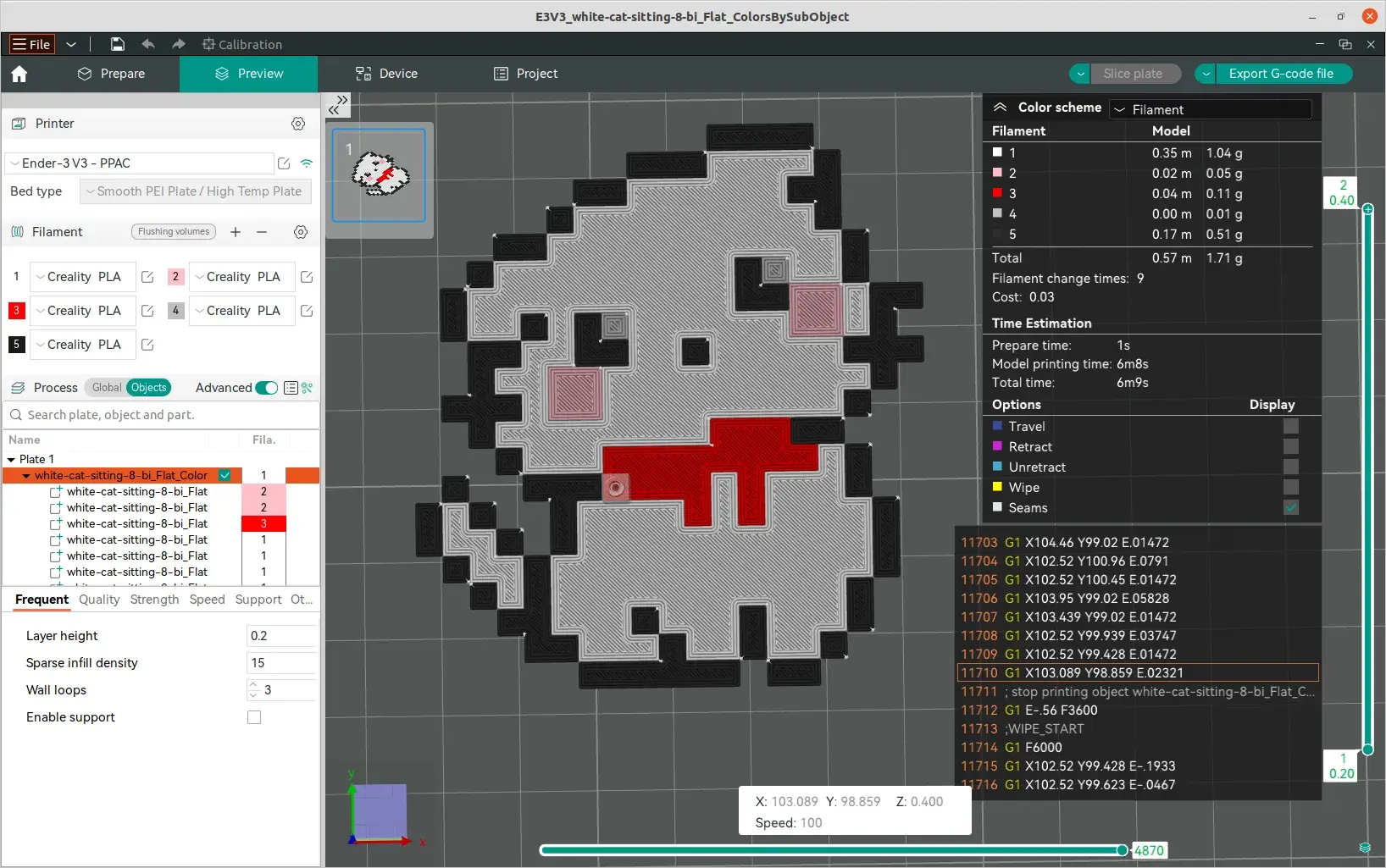3D Printer Files | 3MF File | White cat sitting 8-bit, 5 colors (by sub ...