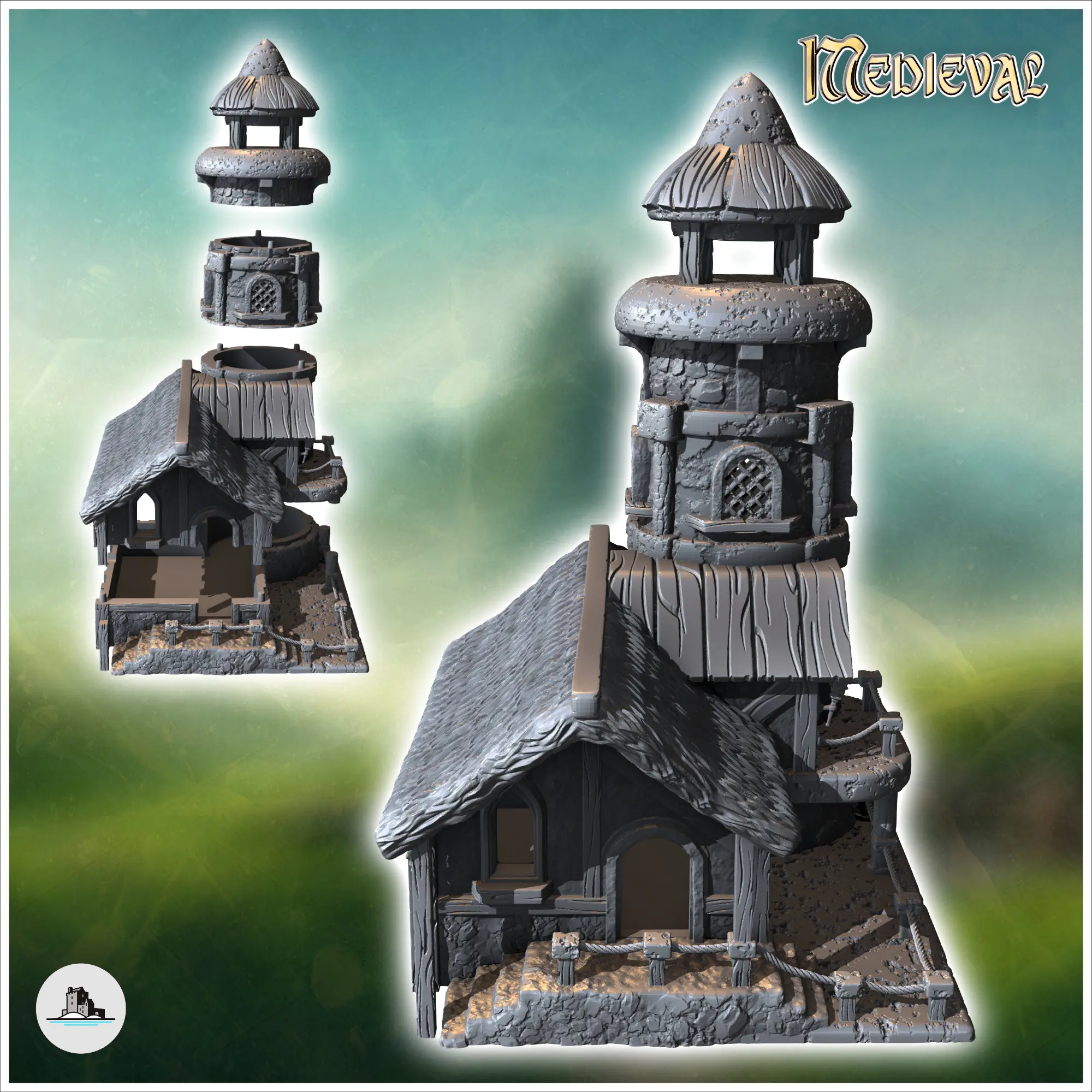 Other STL Download - Round medieval lighthouse with annex house and ...