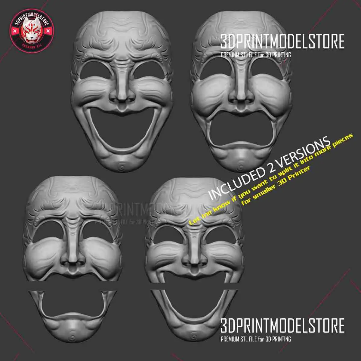 Cosplay STL Download - Comedy and Tragedy Theater Mask Set - Halloween ...