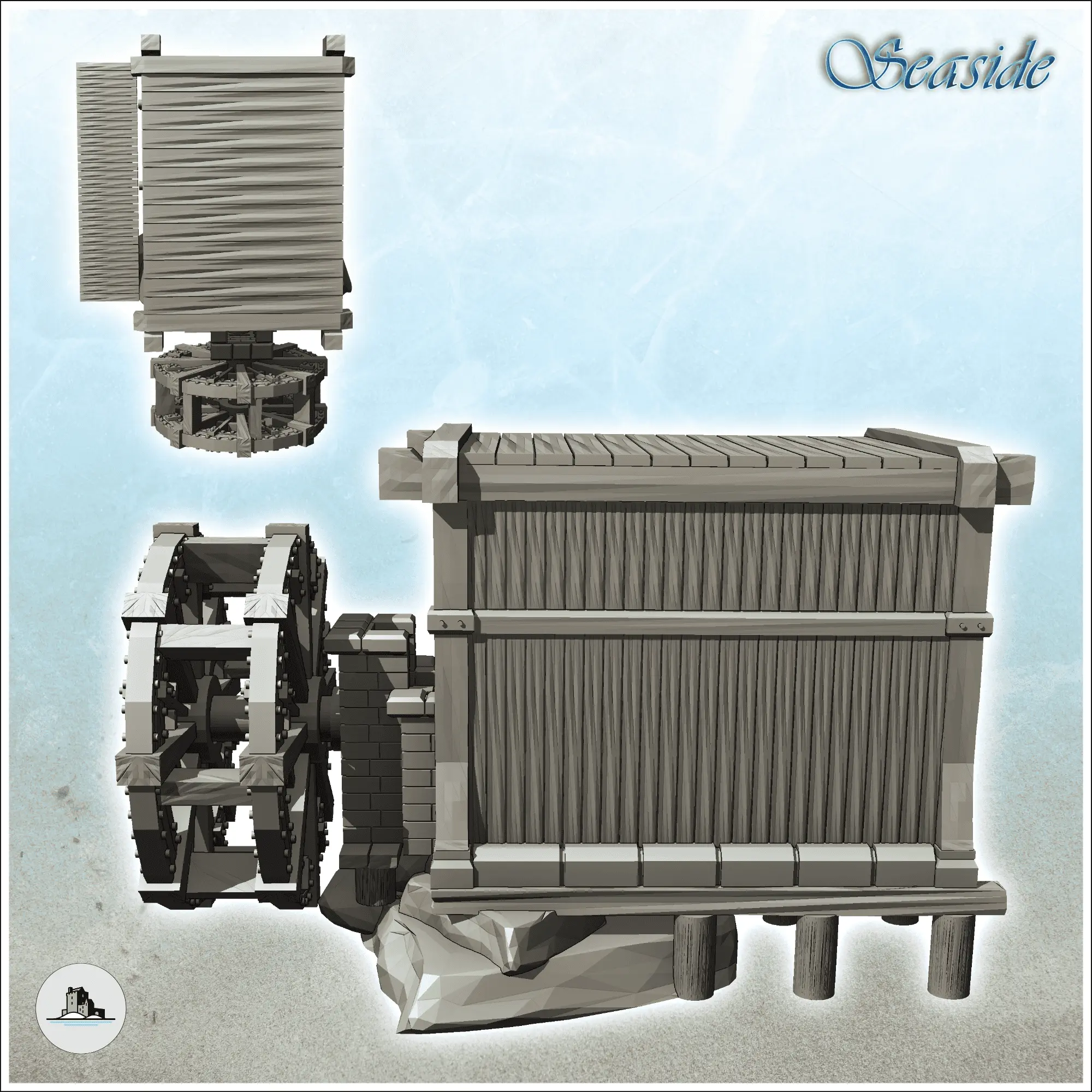 Medieval water mill with wide blade and wooden pontoon (20) | 3D models ...