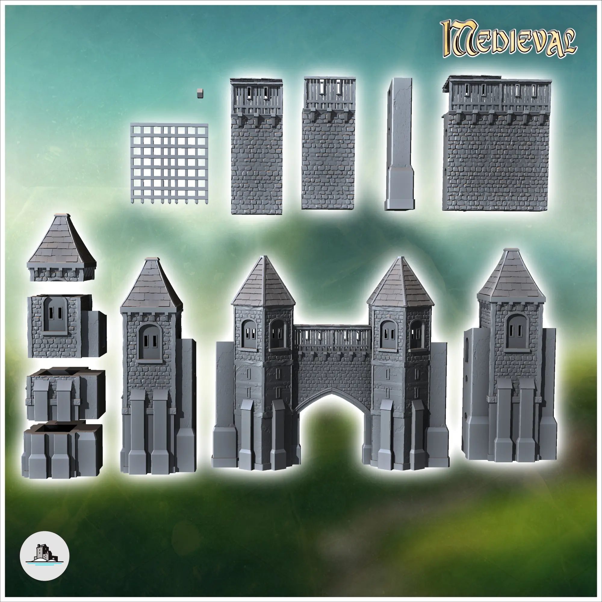 Props & Terrain STL Download - Modular set of medieval defensive walls ...