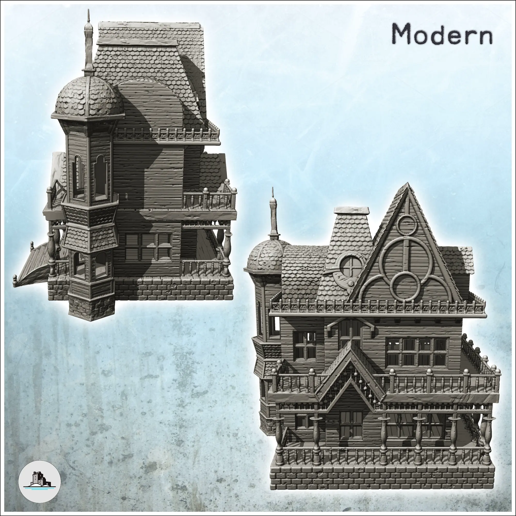 Other STL Download - Modern spooky manor house with staircase and stone ...