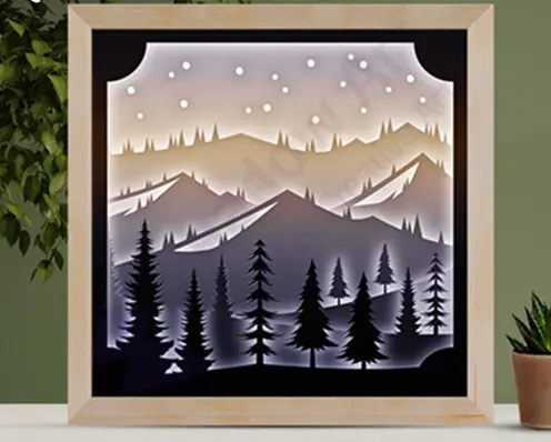 Digital Art STL Download - Night Mountain Forest LightBox (shadow box ...