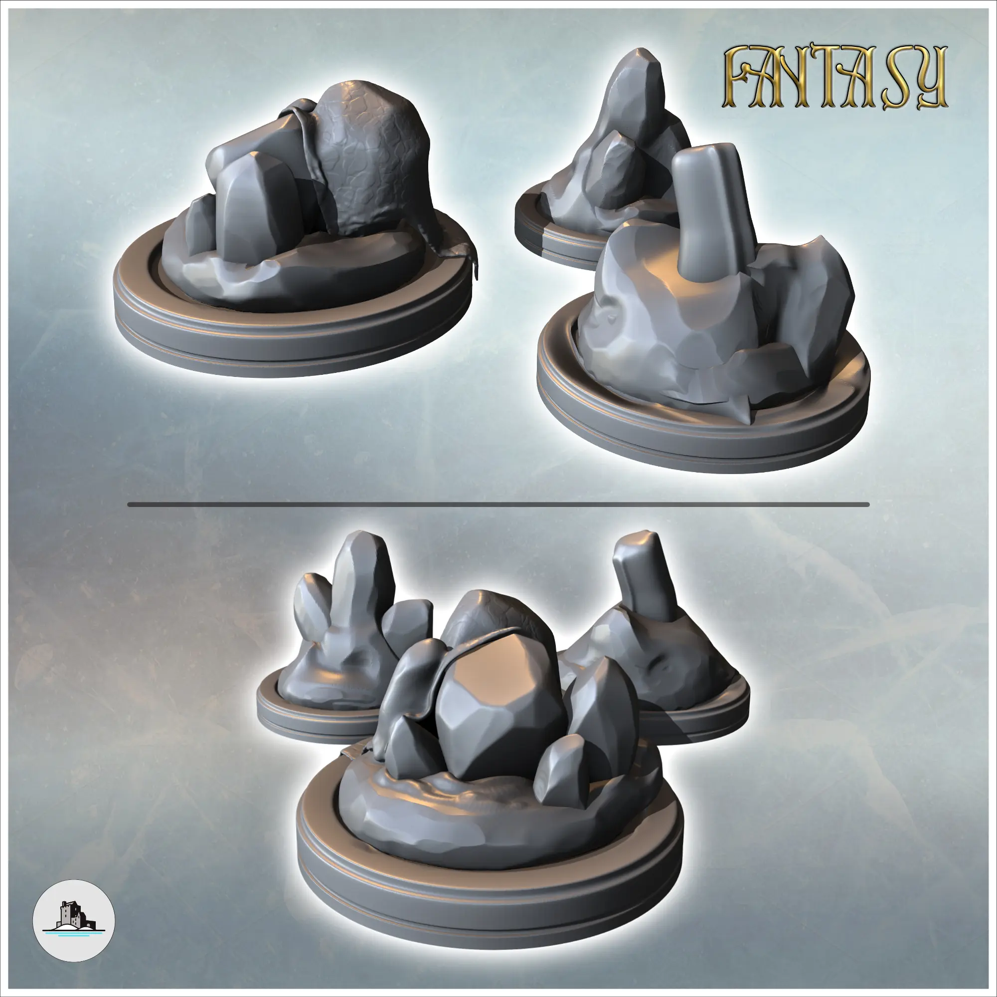 Other STL Download - Set of three crystals and rocks on round bases (1 ...