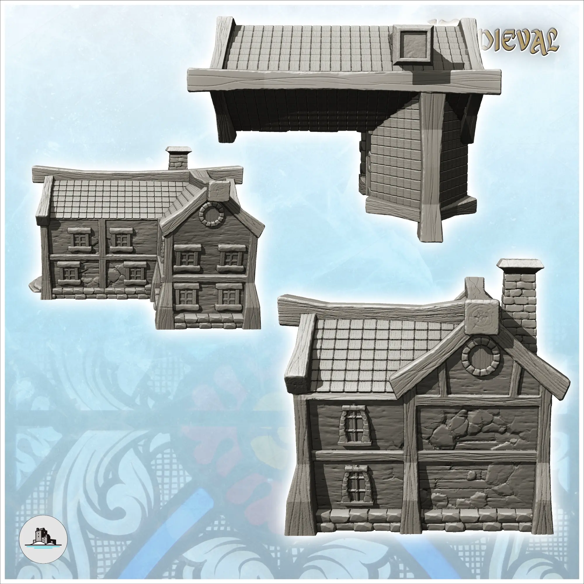 Other STL Download - Medieval corner house with fireplace and round ...