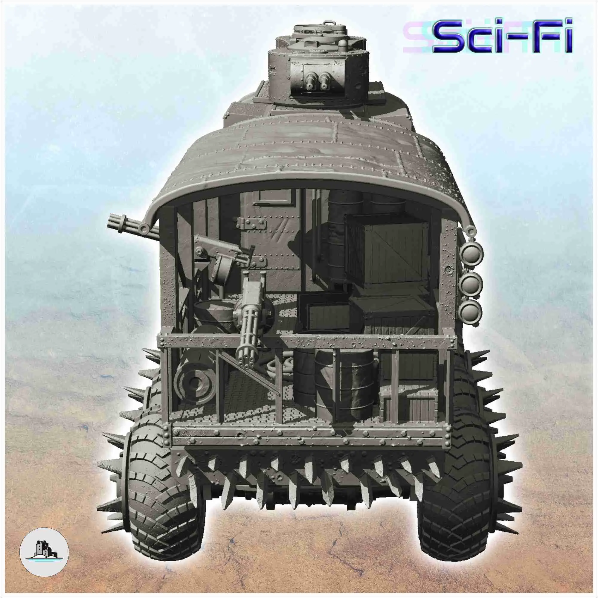 Other STL Download - Post-apo train on wheels with armoured turrets and ...