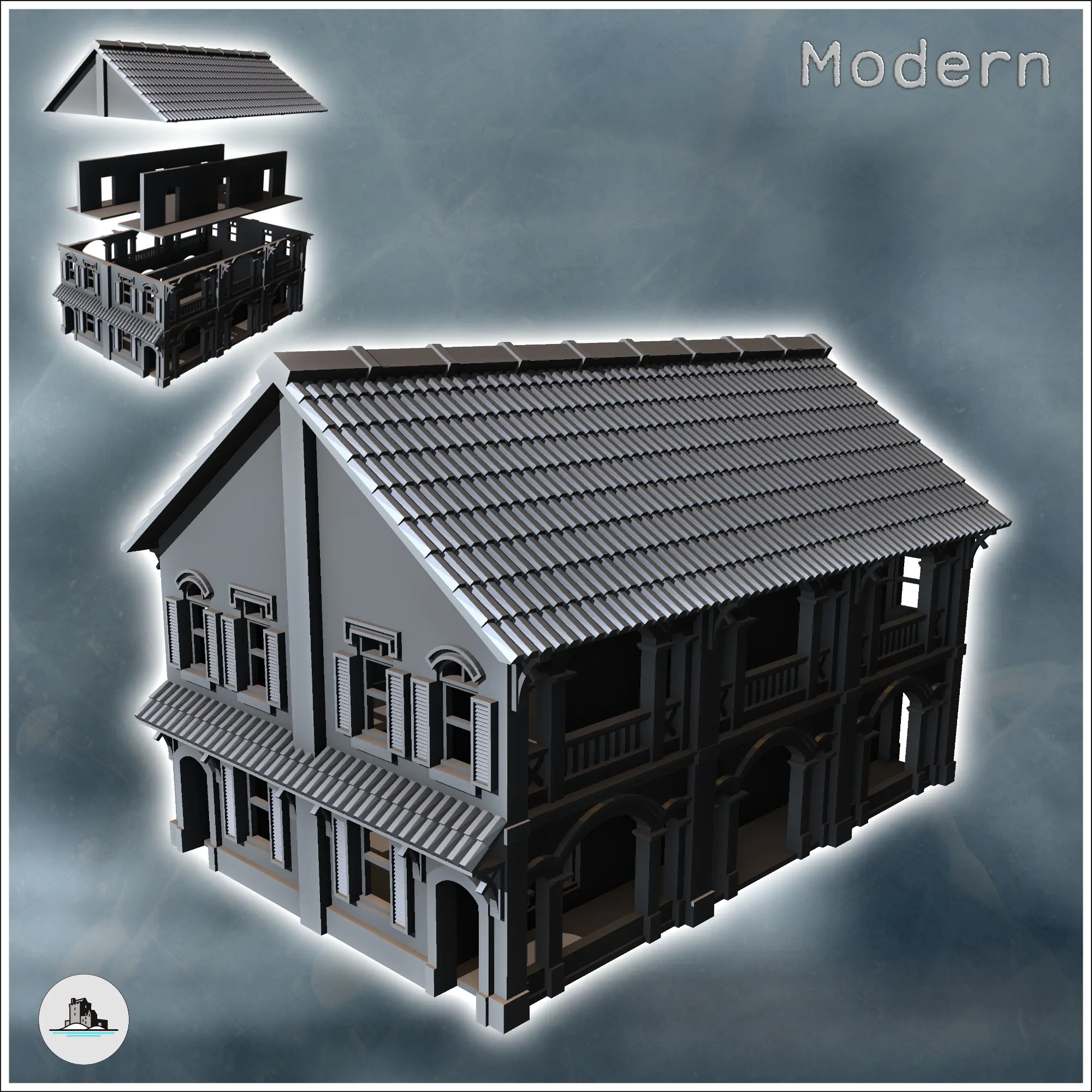 Other STL Download - Colonial two-storey house with tiled roof (14 ...