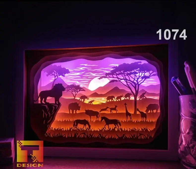 Sculptures & Artworks STL Download - African savannah shadow boxby ...