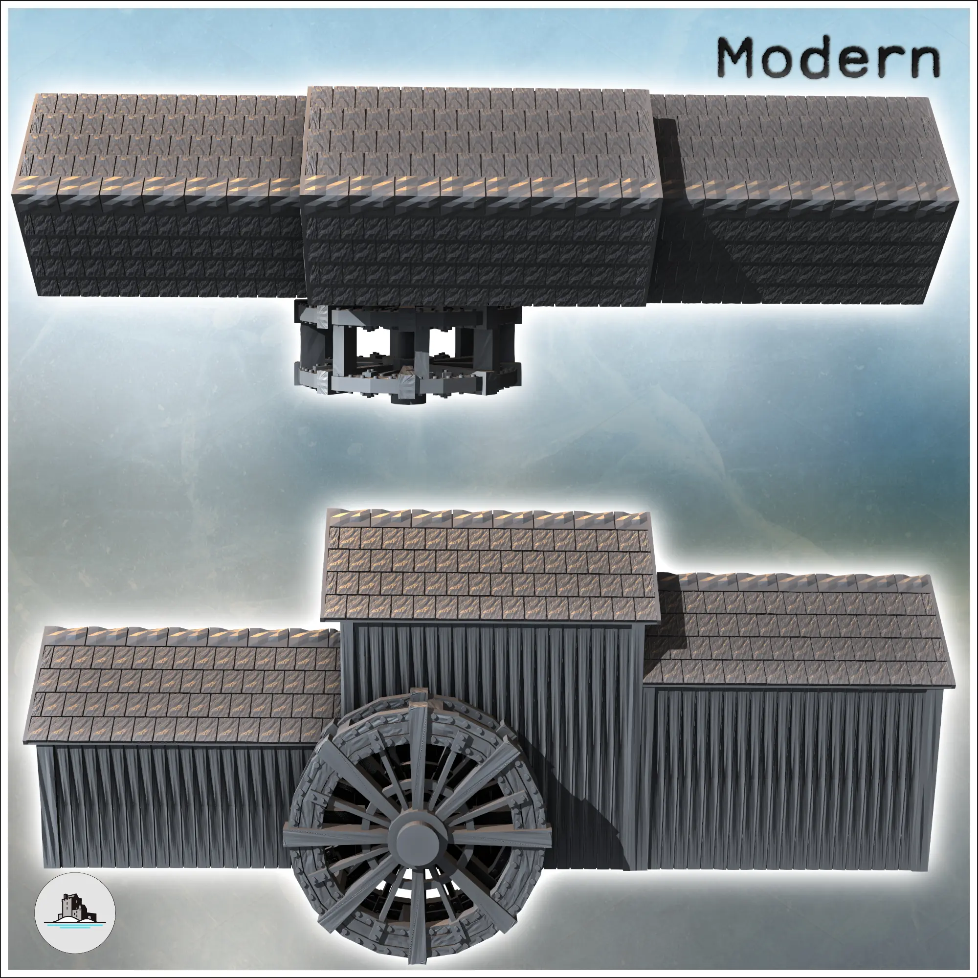 Other STL Download - Rural water mill with a three-part building and a ...