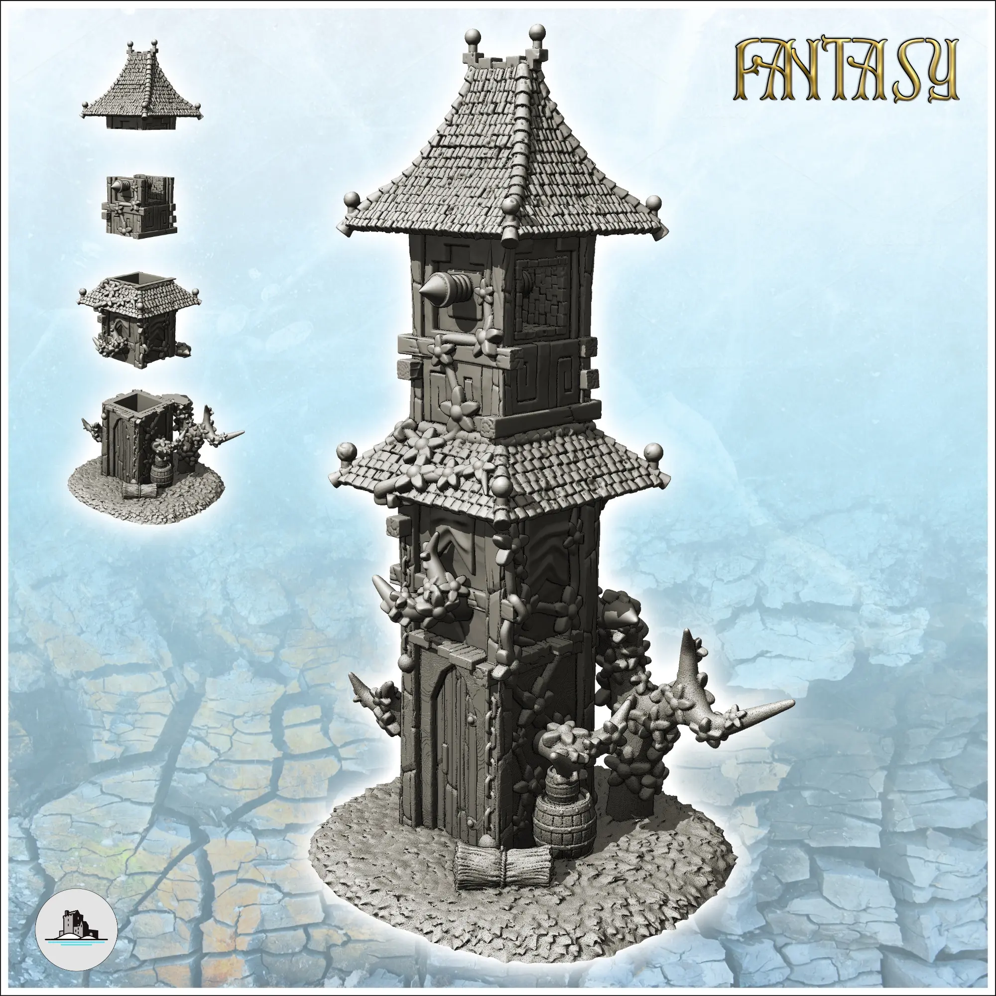 Other STL Download - Large medieval tower with multiple tiled roofs and ...