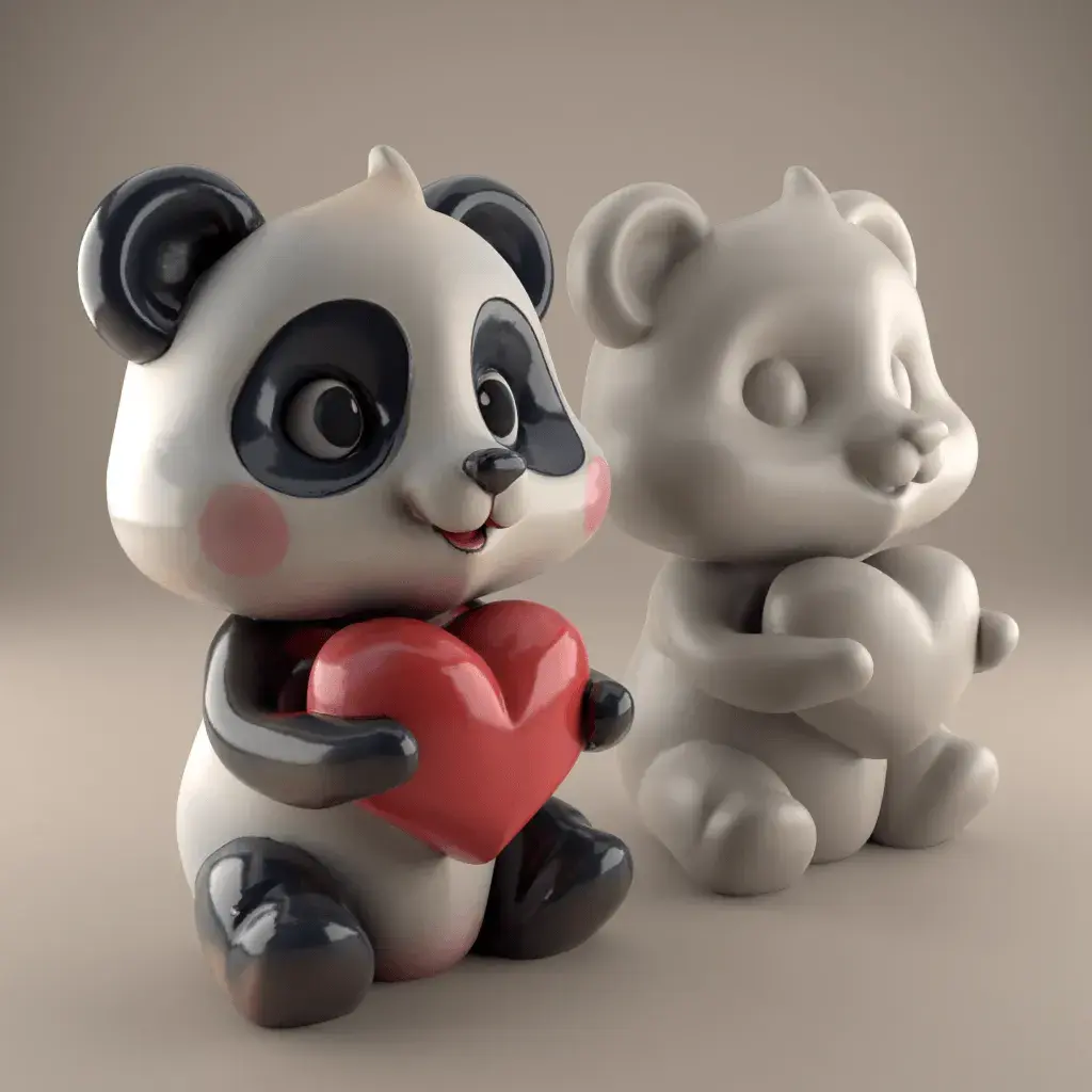 Digital Art STL Descarga - Cute Panda with Heart STL – 3D Print for ...