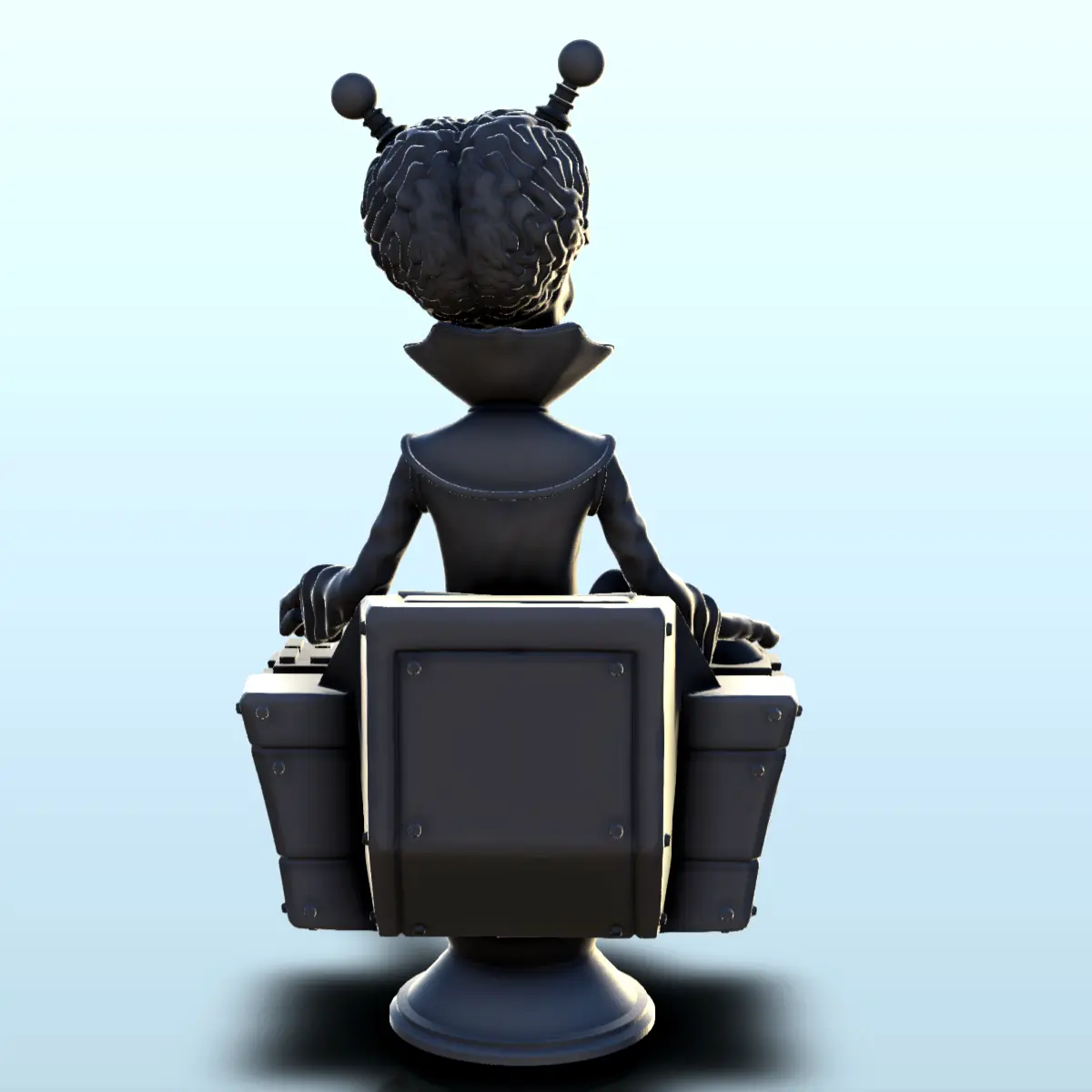Alien scientist with cranial antennas and high-tech chair (2 | 3D ...