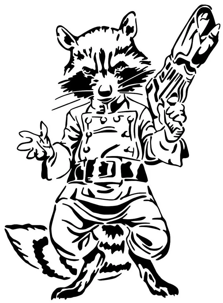 Free Characters & Creatures STL Download - Rocket Raccoon stencil 3by ...