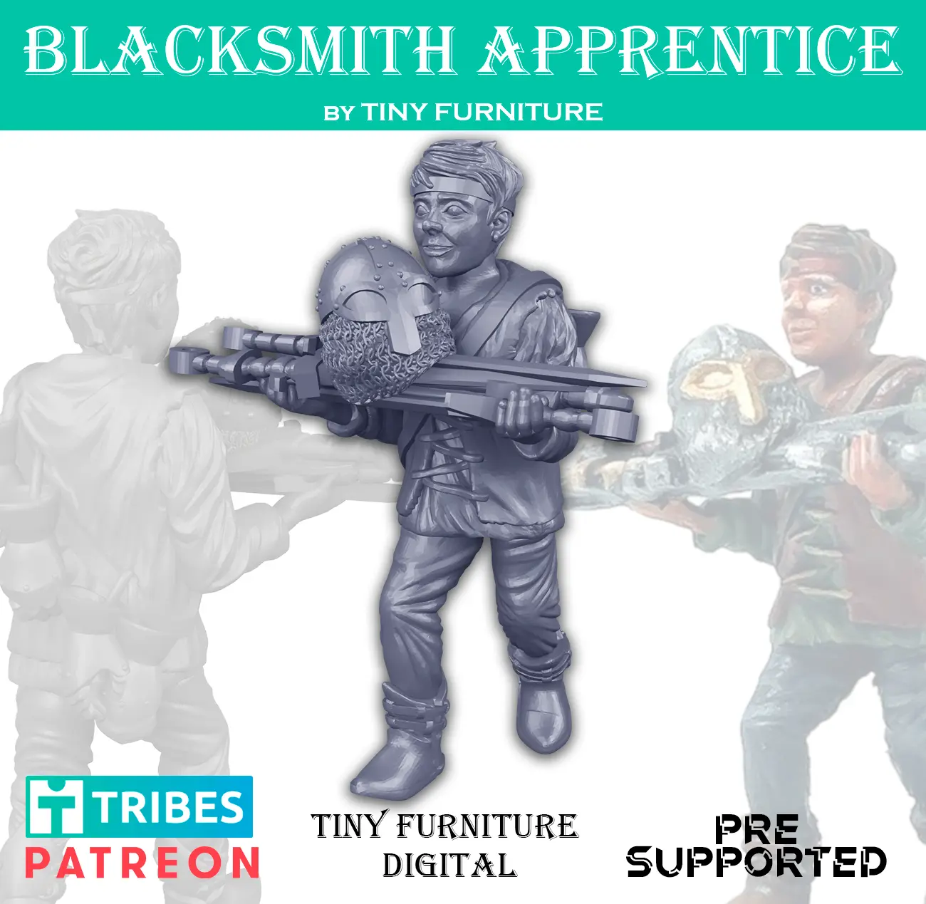 Other STL Download - BLACKSMITH APPRENTICE WITH A BUNCH OF SWORDSby Tiny Furniture