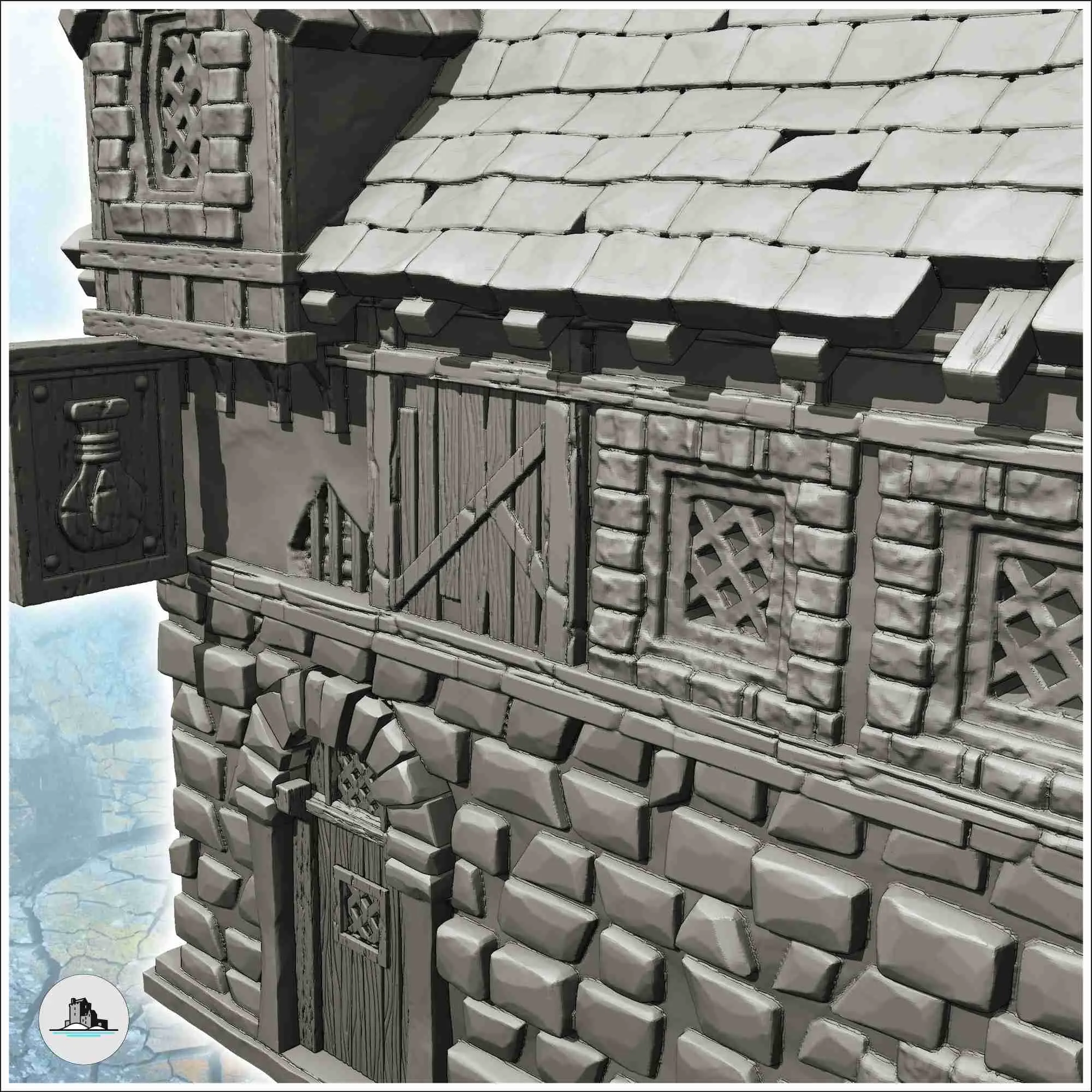 Potions and remedies store with sign, window and fireplace ( | 3D ...