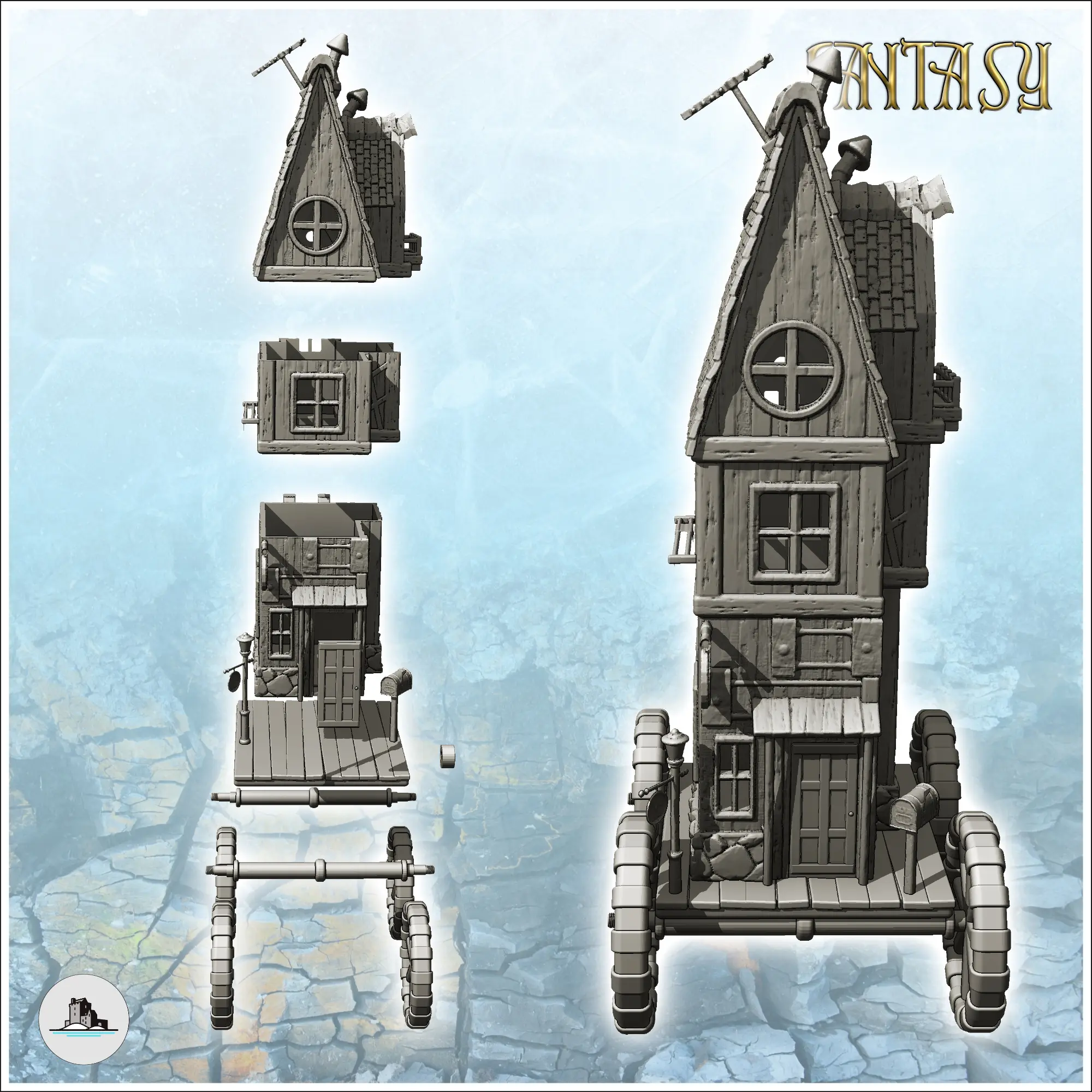 Other STL Download - Fantasy medieval shop on four wooden wheels with ...