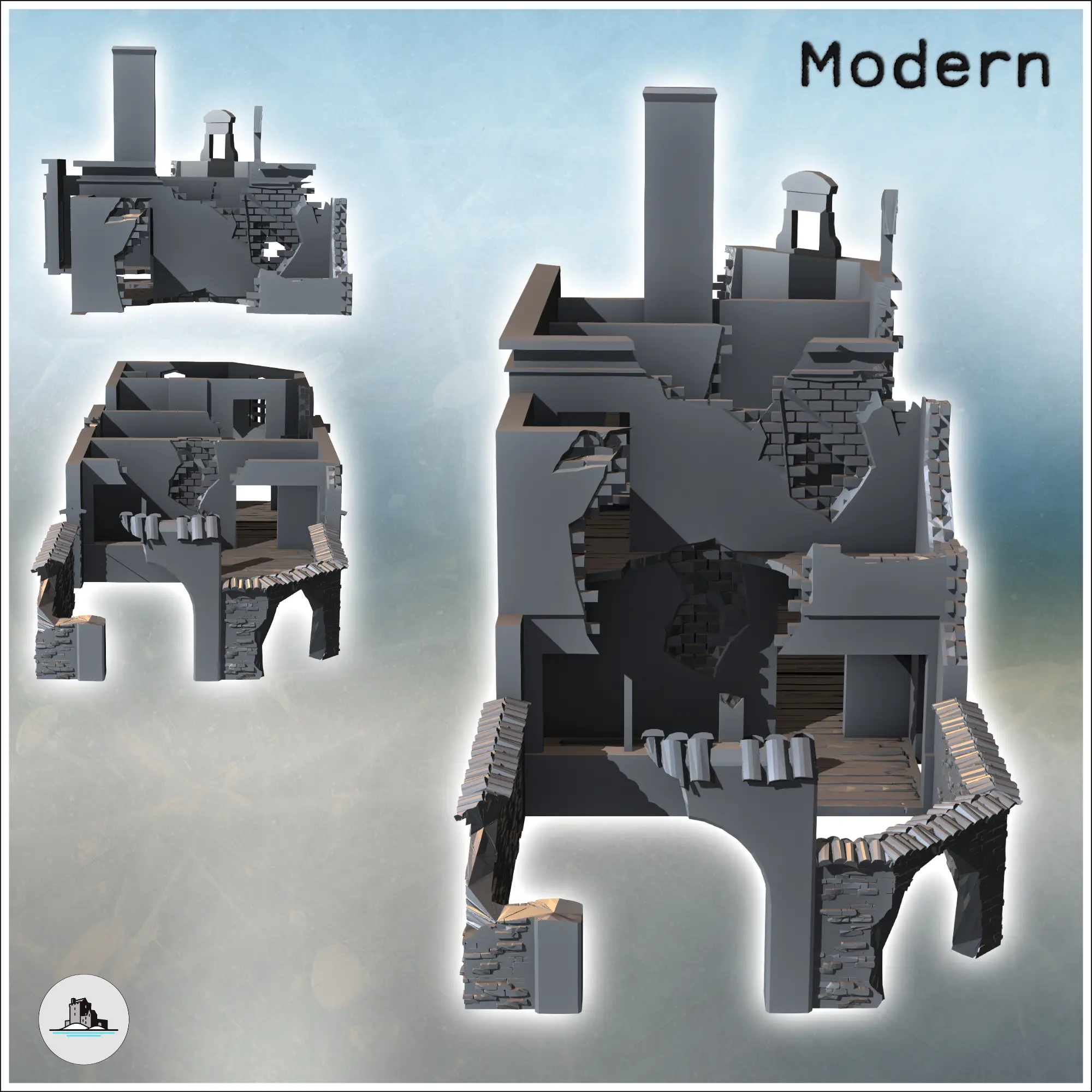 Props & Terrain STL Download - Corner building in ruins with a large ...