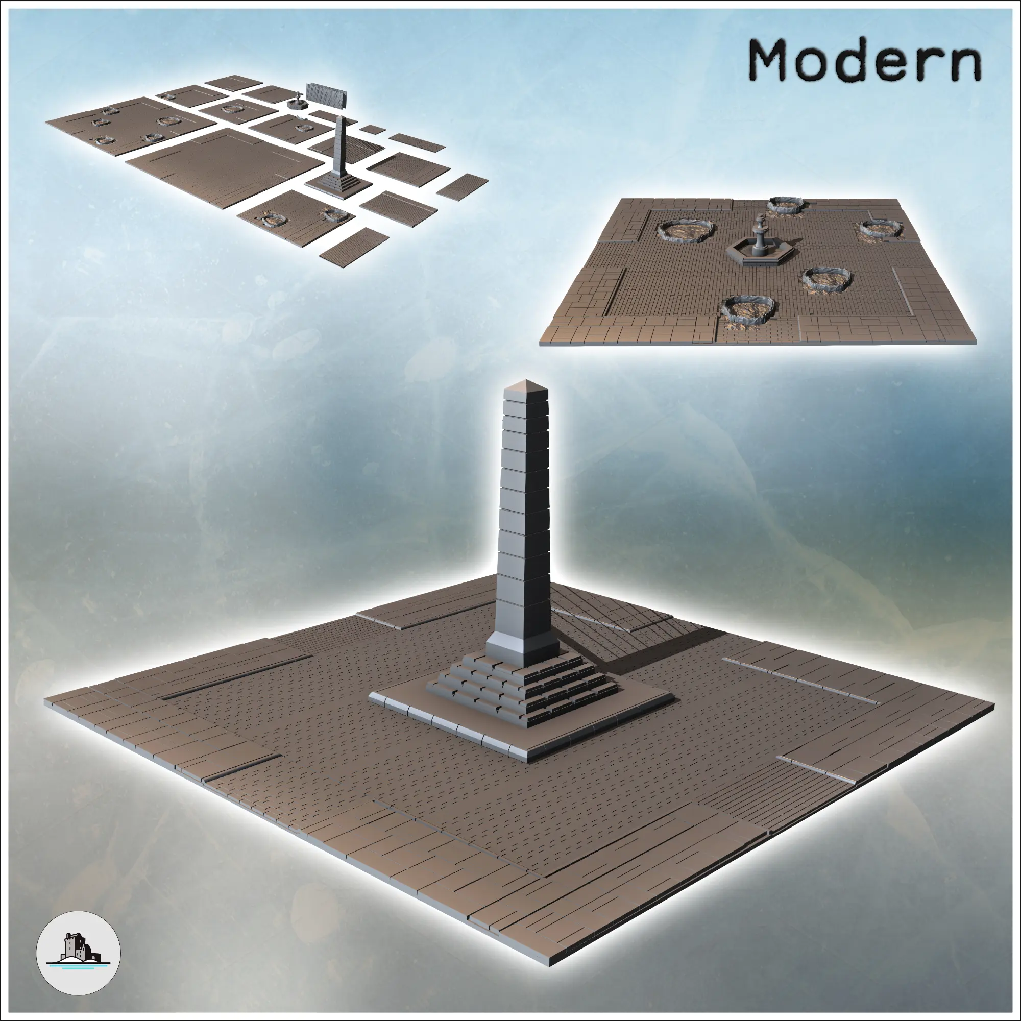 Large modular urban square with a central obelisk or fountai | 3D ...