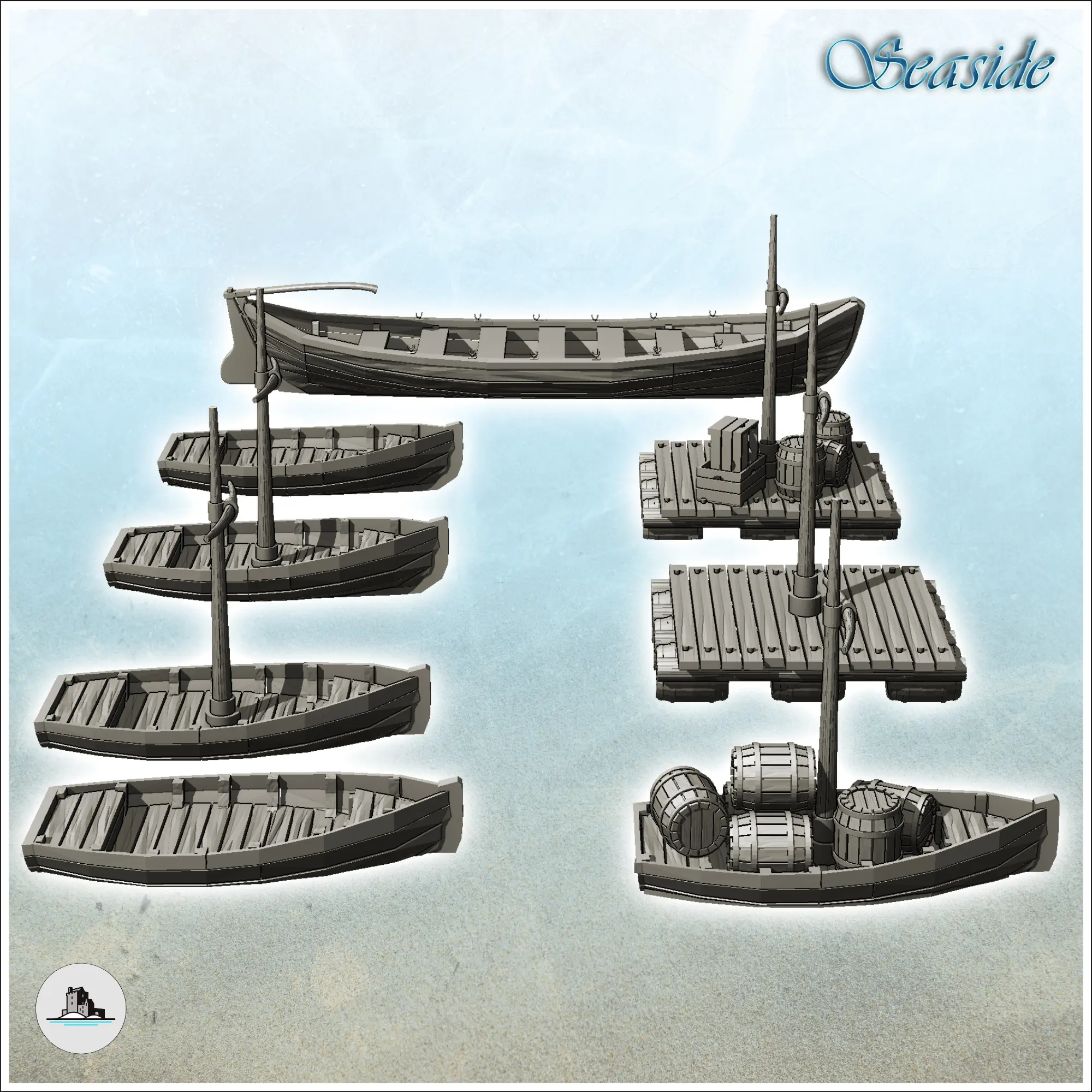 Other STL Download - Set of medieval wooden boats with rowing boats and ...