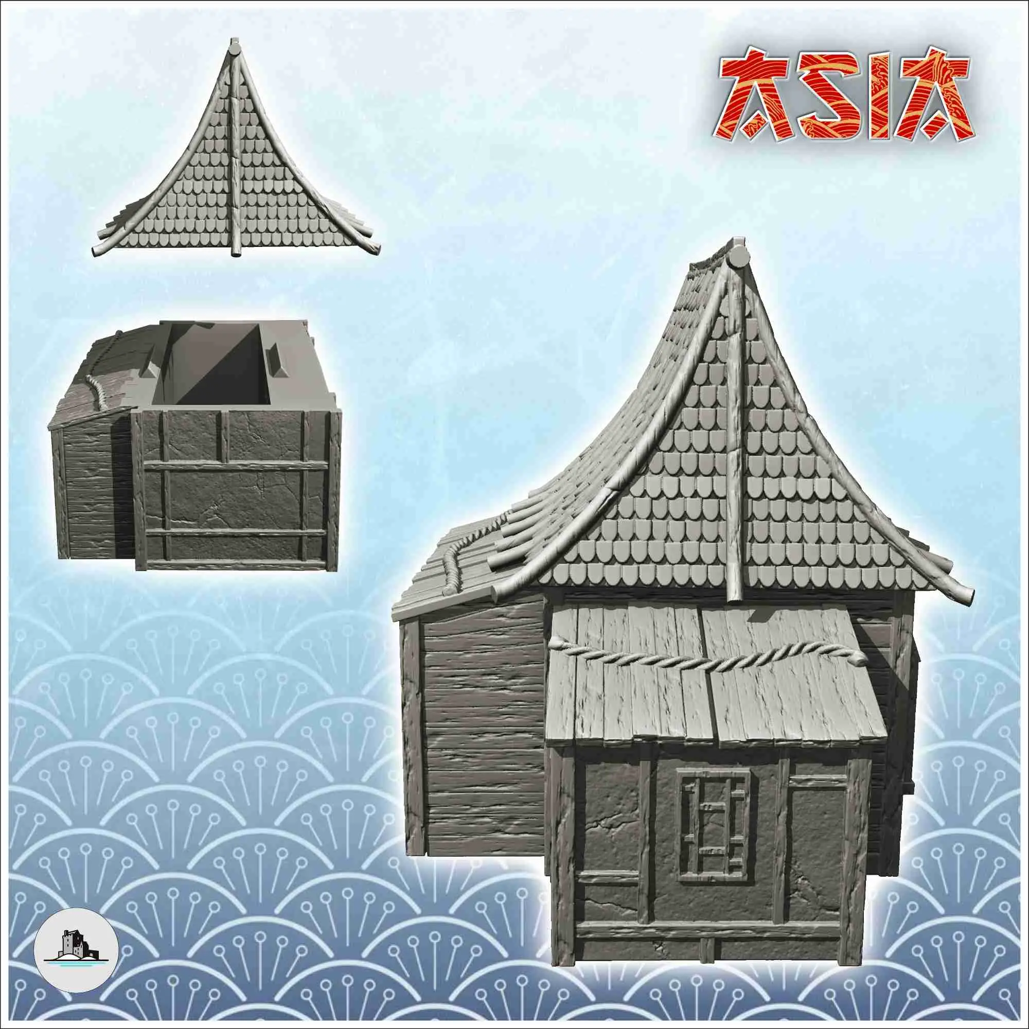 Asian house with big roof and annex (25) - scenery terrain w | 3D ...