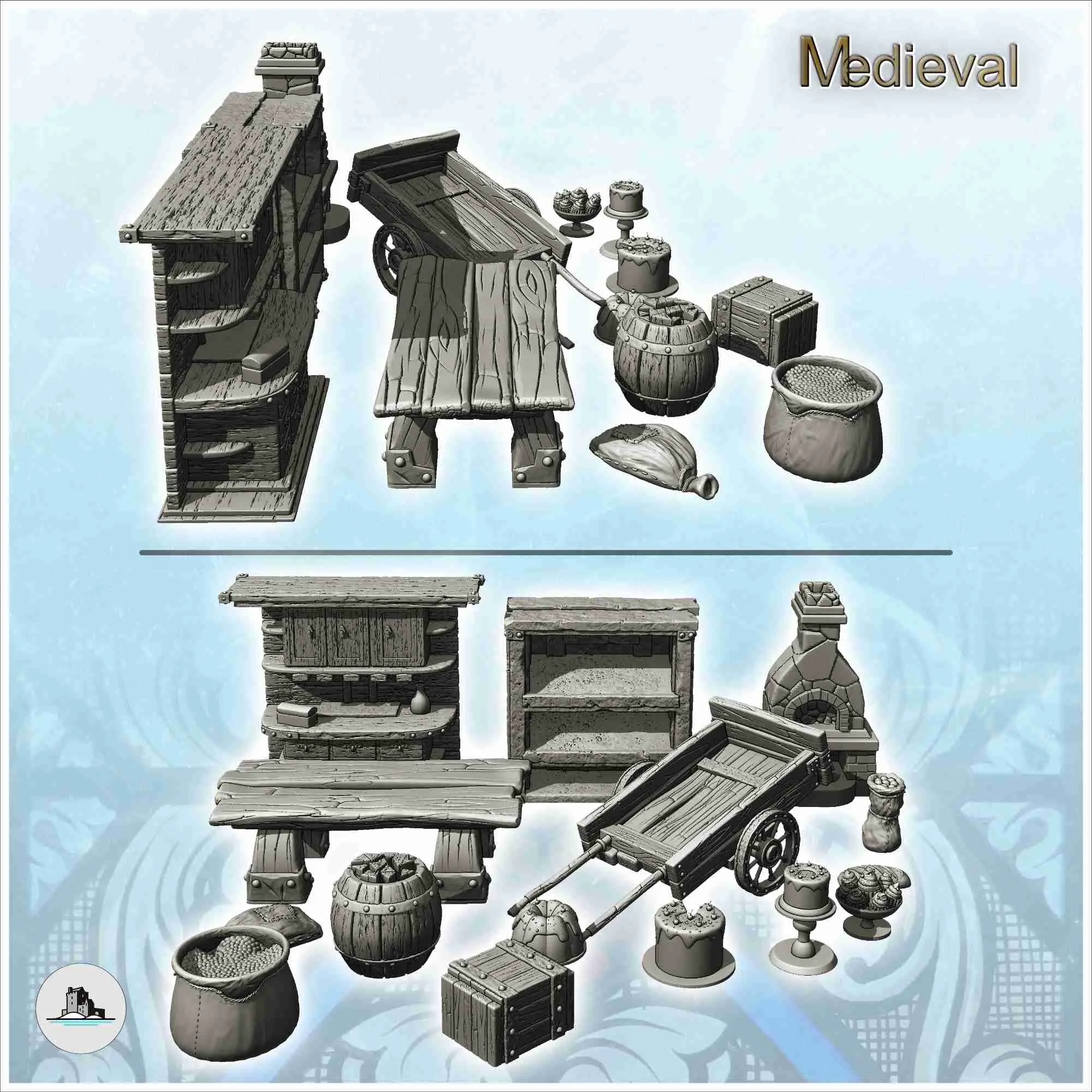 Other STL Download - Bakery interior set with fireplace and shelves (2 ...