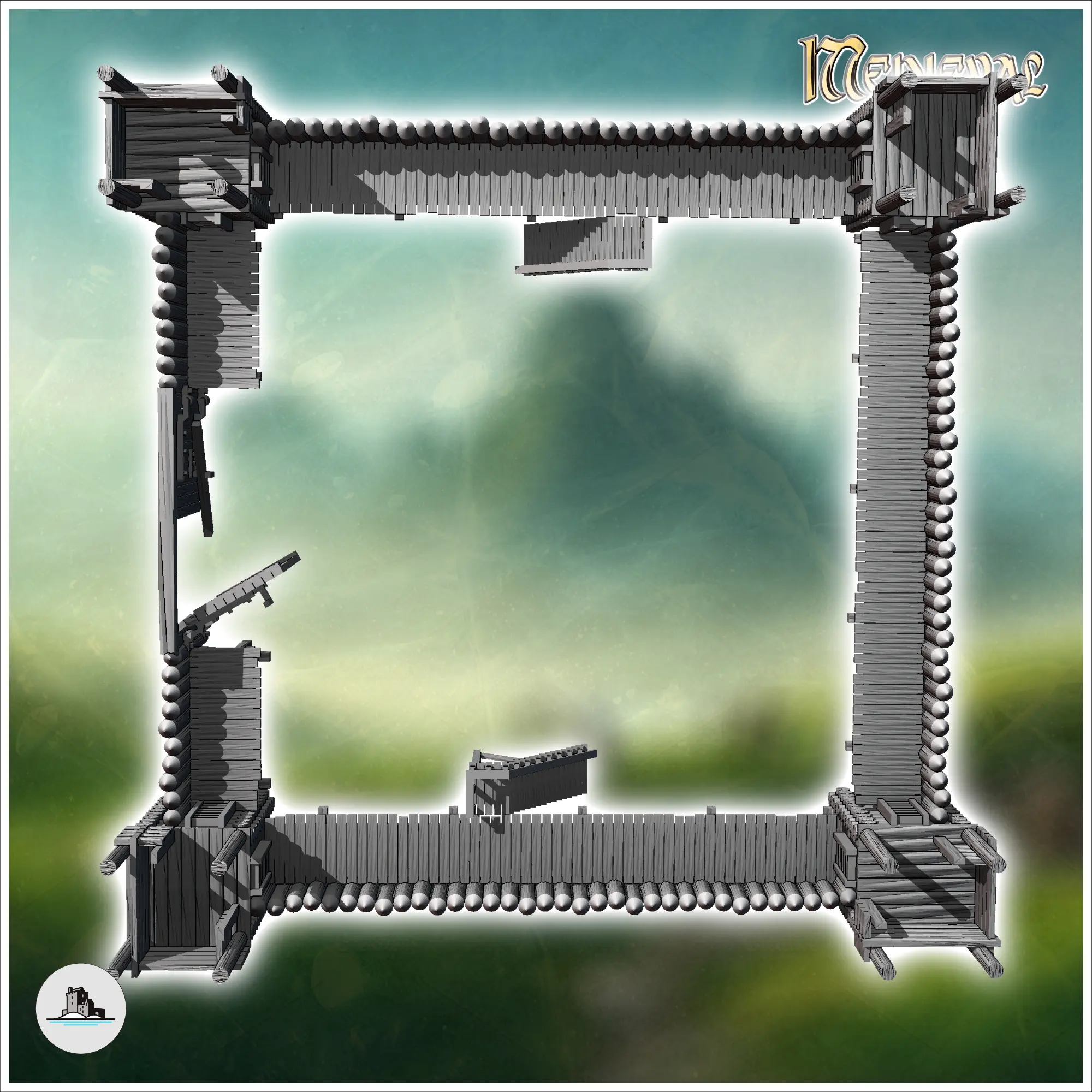 Other STL Download - Fortified outpost with log walls, large wooden ...