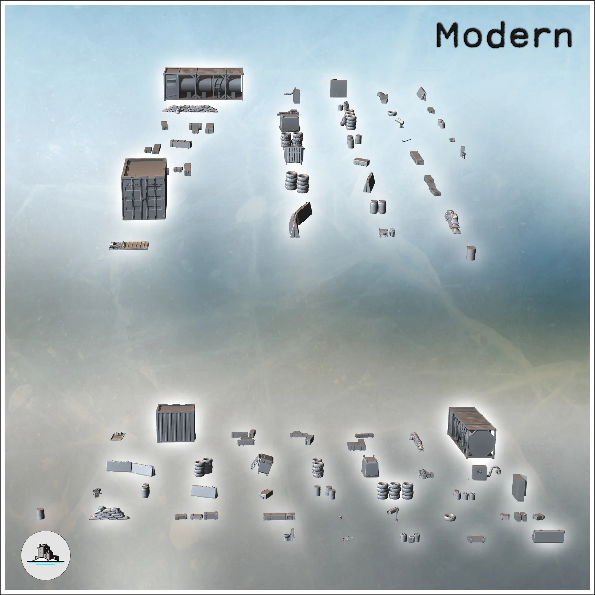 Other STL Download - Modern accessory set with containers, tires and ...