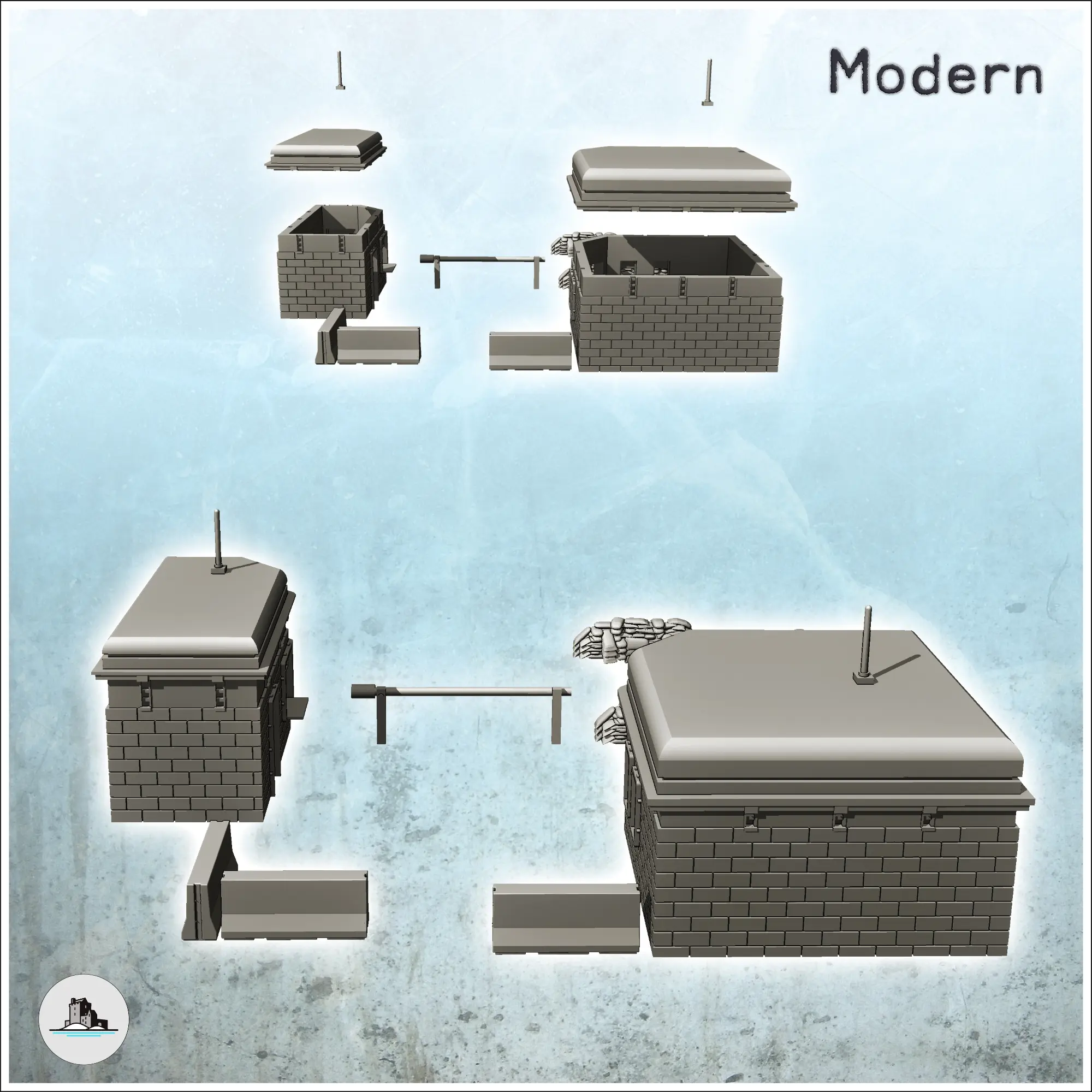 Modern military checkpoint with double bunkers, fence and sa | 3D ...