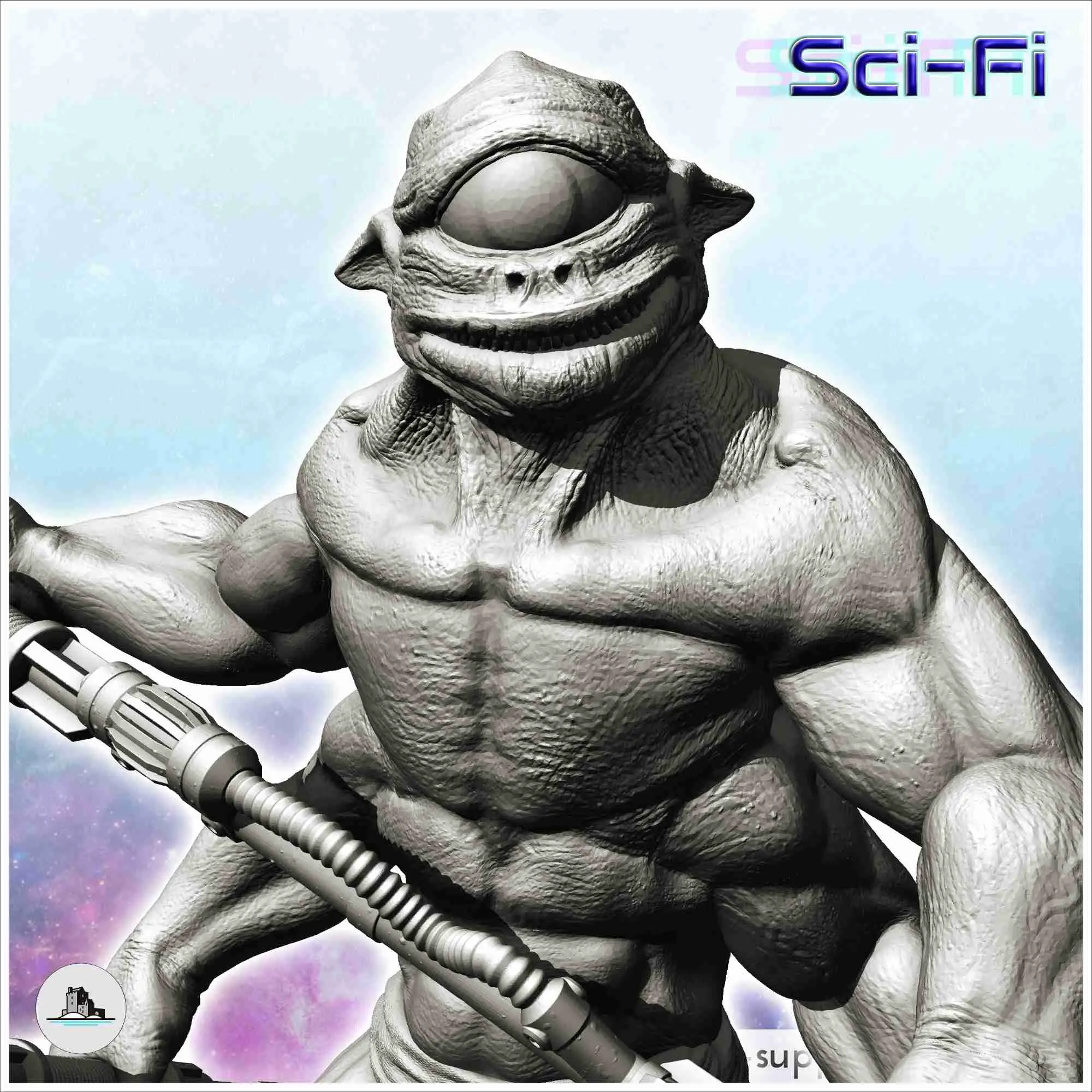 Four-armed alien cyclops with heavy spear (17) - science fic | 3D ...