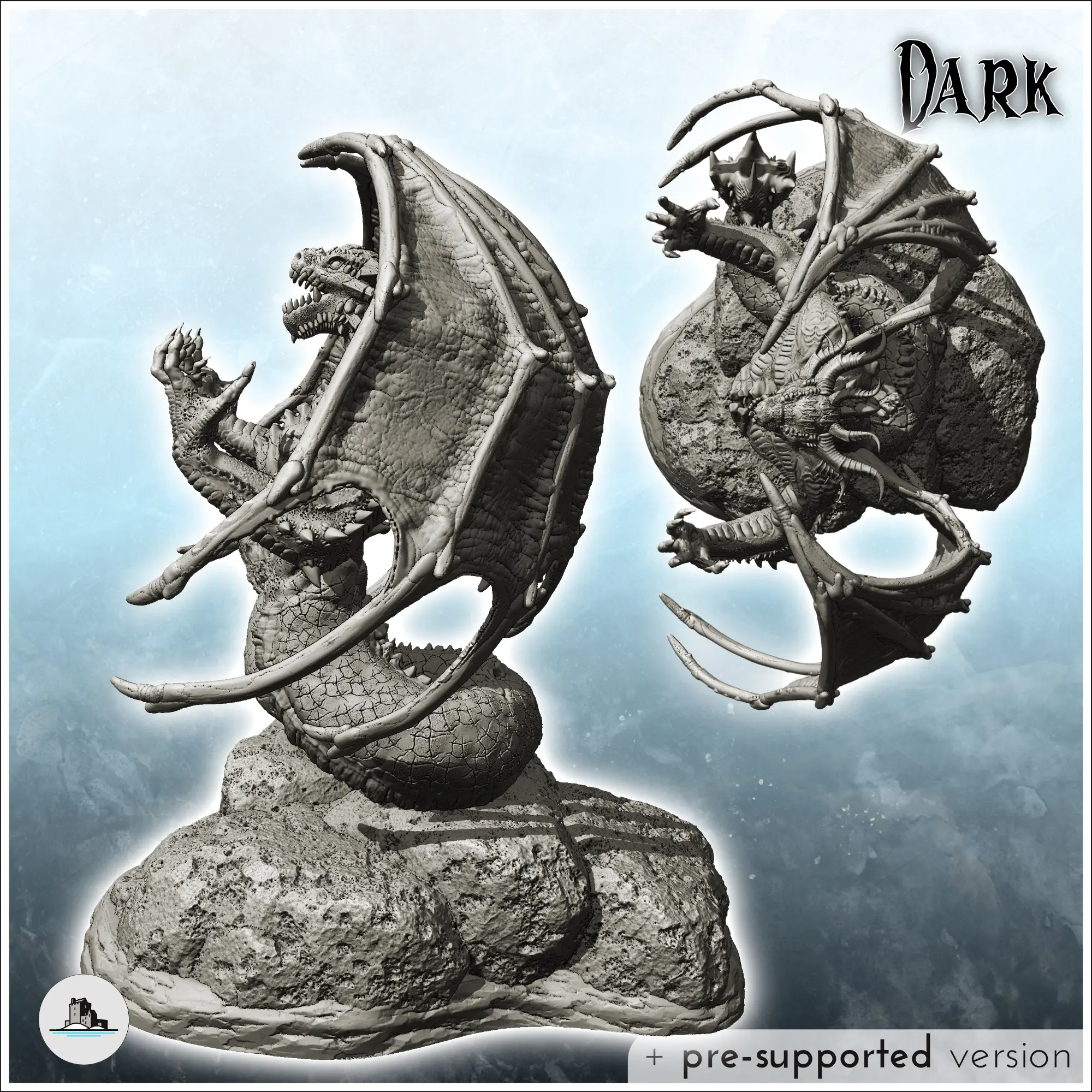 Broad-tailed dragon with spiked wings on rock (28) - miniatu | 3D models download | Creality Cloud