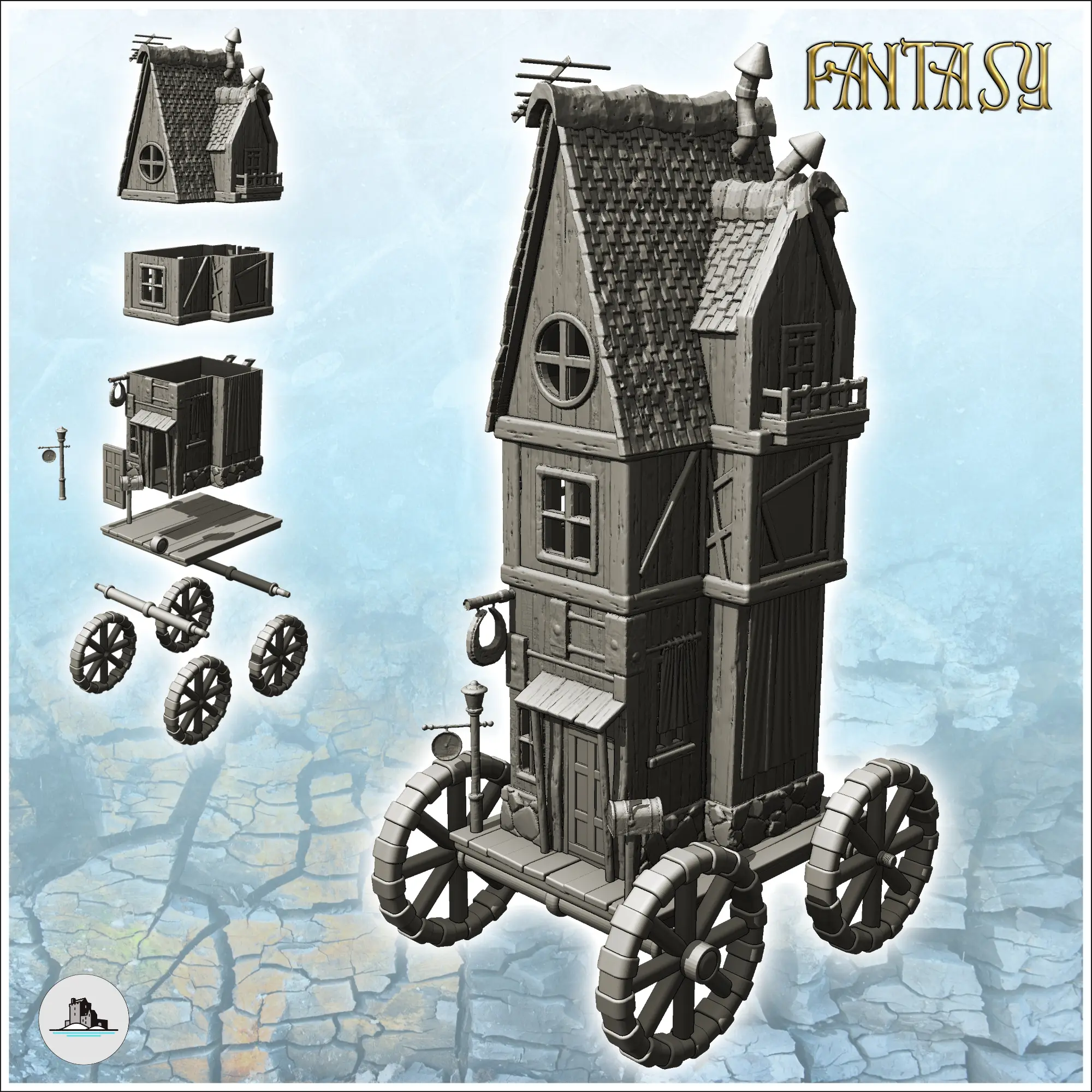 Other STL Download - Fantasy medieval shop on four wooden wheels with ...