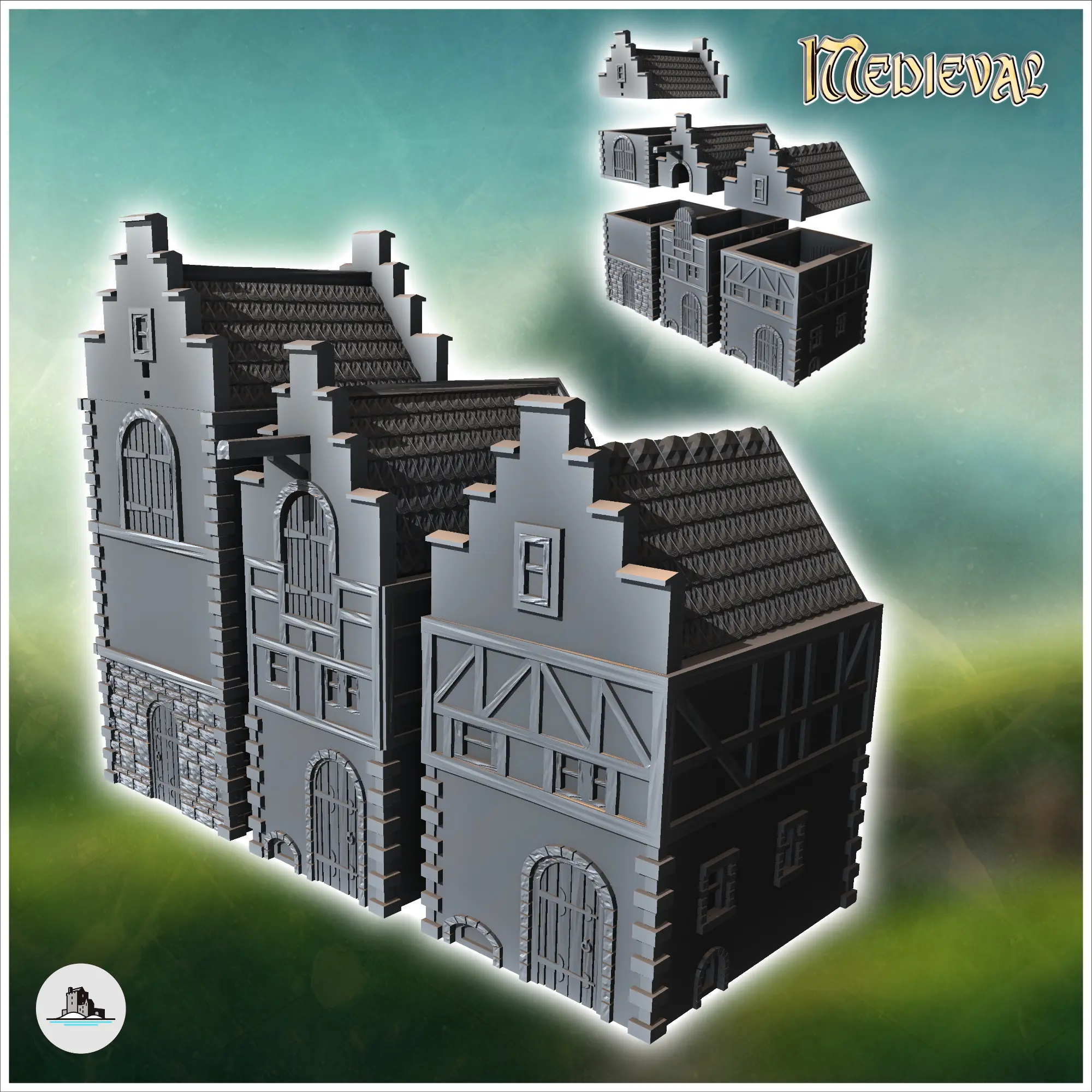 Other STL Download - Set of three medieval half-timbered houses with ...