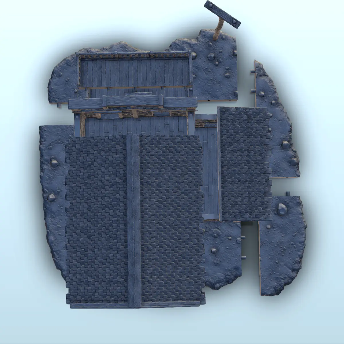 Props & Terrain STL Download - Old house with flag and wooden stairs ...