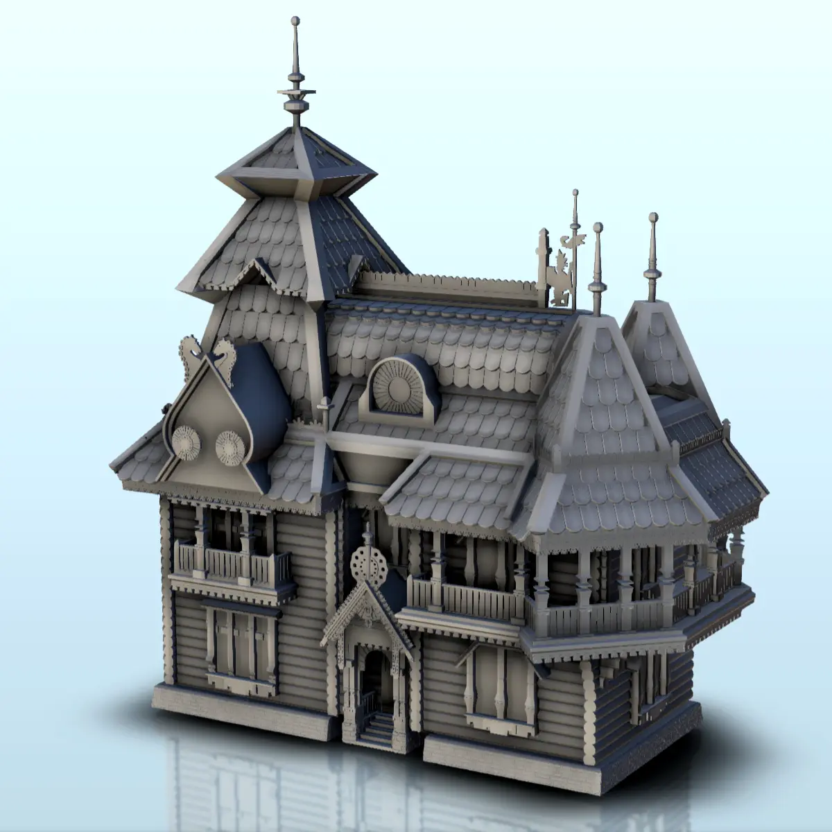 Props & Terrain STL Download - Large slavic manor with terrace and ...