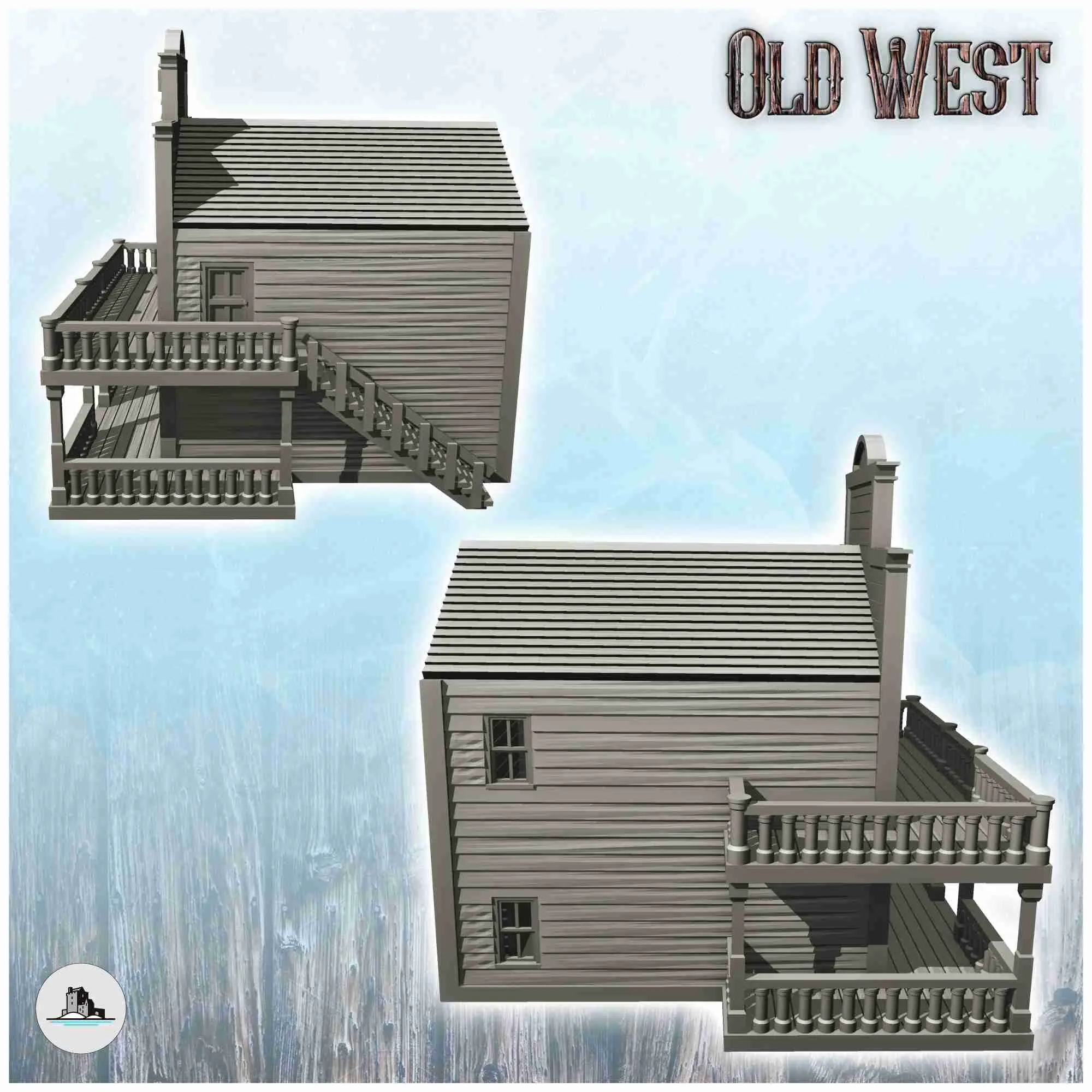 Western bank building with stairs and balcony (4) - miniatur | 3D ...