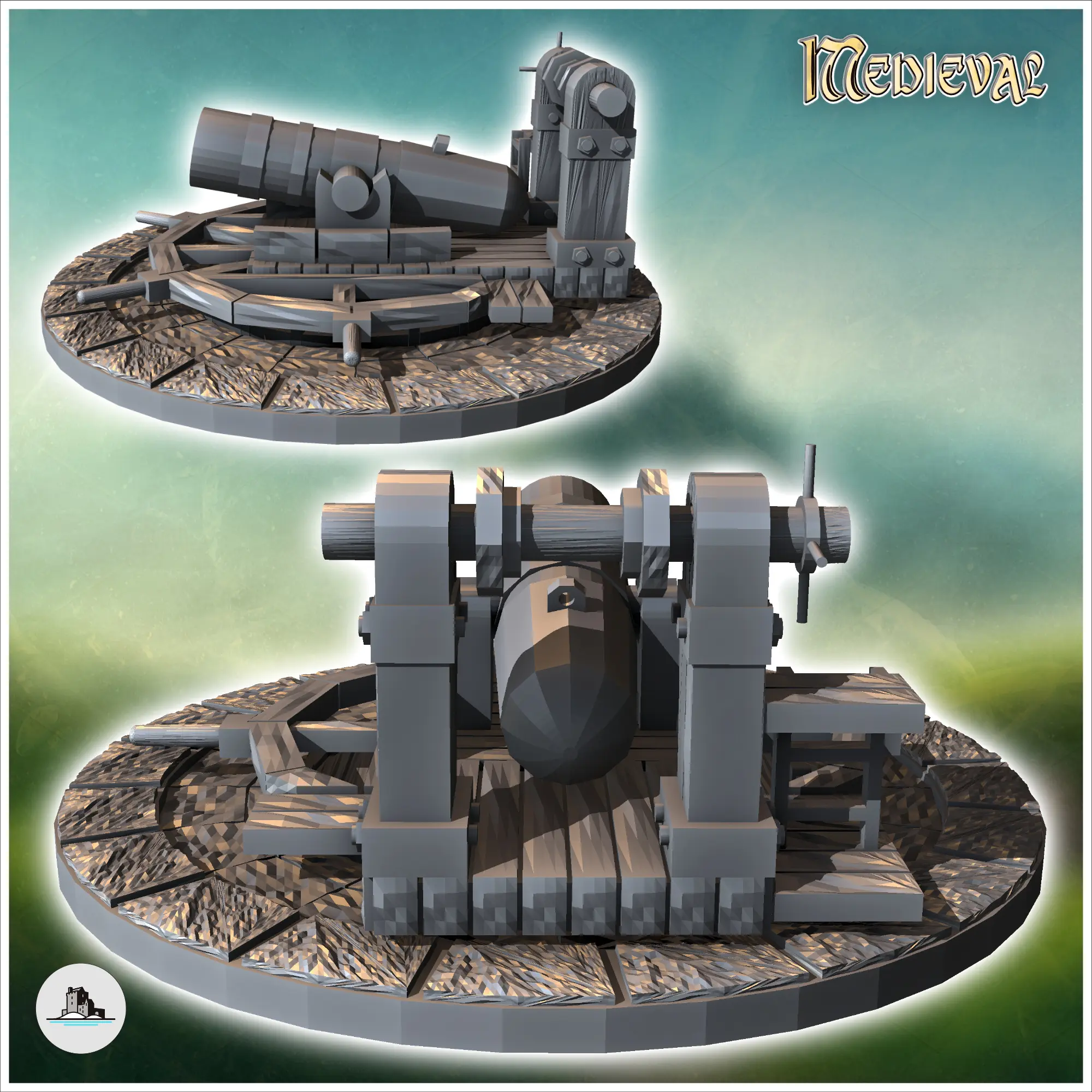 Other STL Download - Medieval powder cannon on stone platform (2 ...