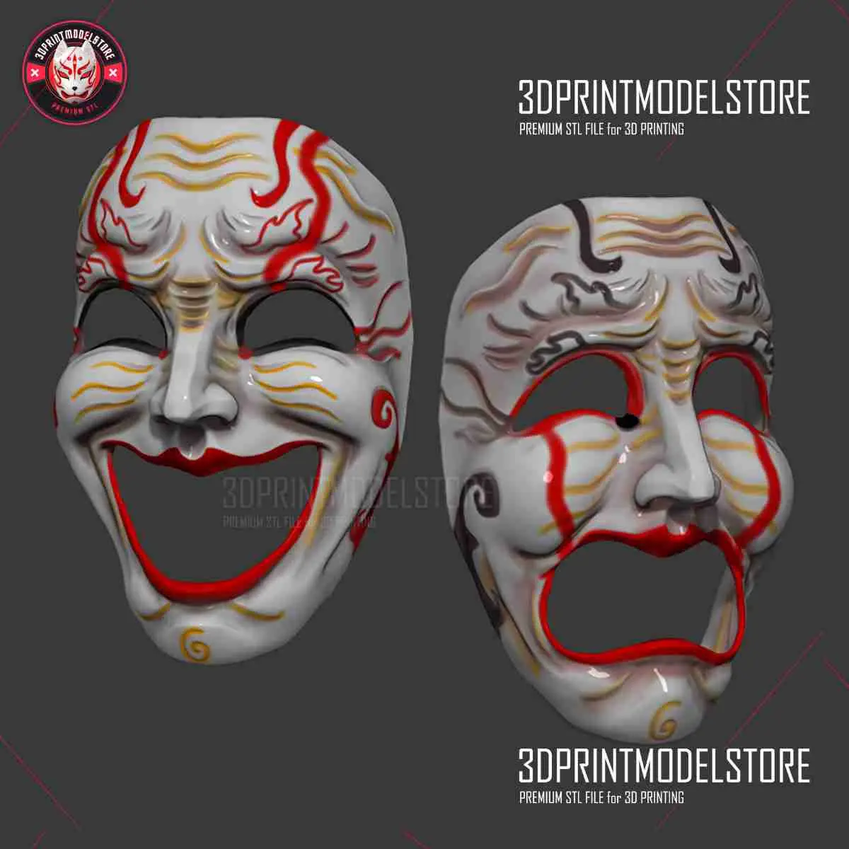Masks & Helmets STL Download - Comedy and Tragedy Theater Mask Set ...