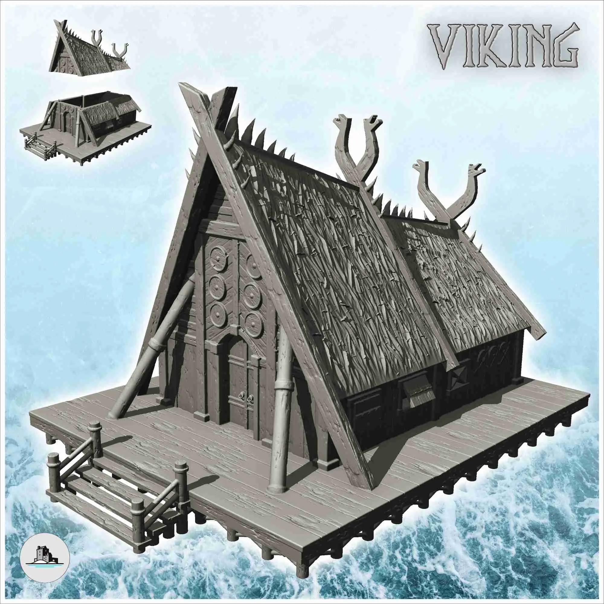 Other STL Download - Viking house with large façade and wooden platform ...
