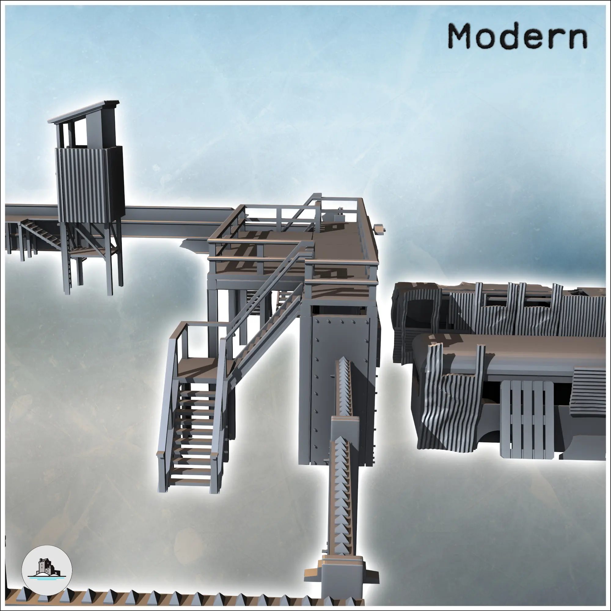 Set of post-apocalyptic modern fortifications with metal she | 3D ...