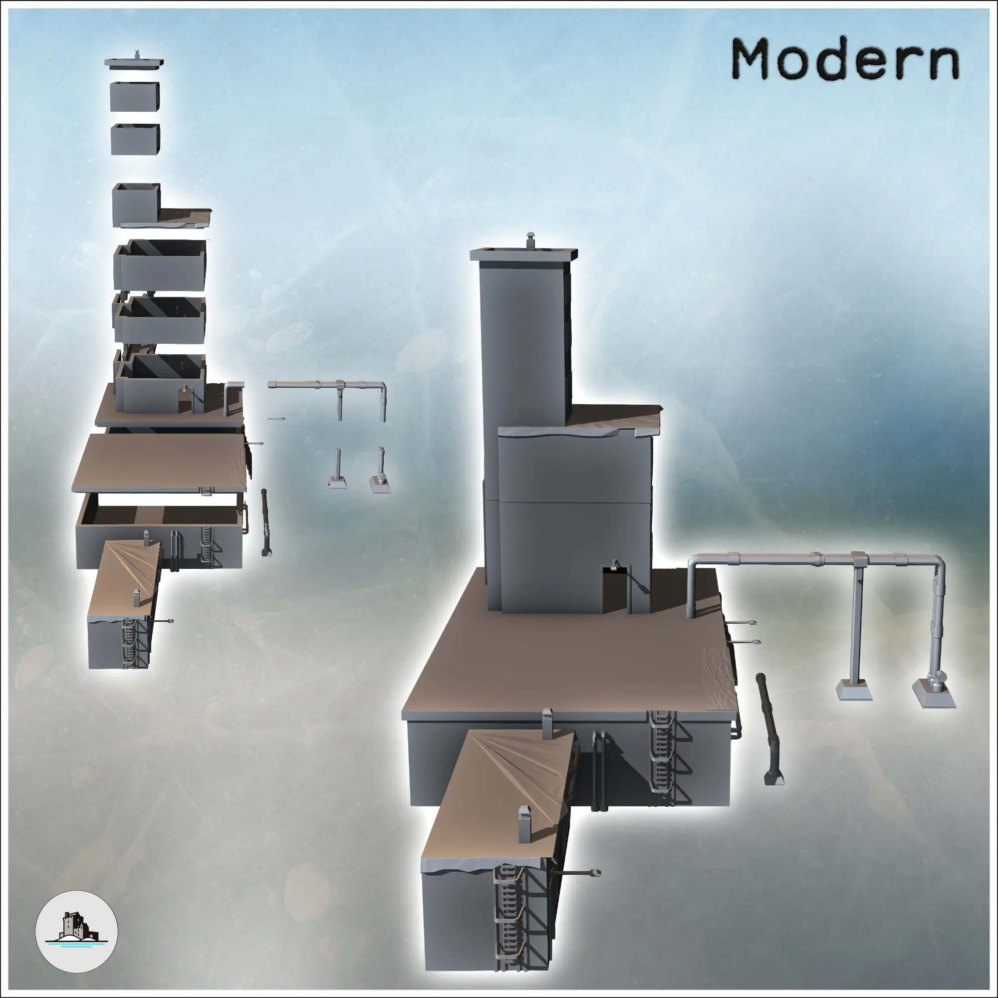 Other STL Download - Modern industrial building with piping, large ...