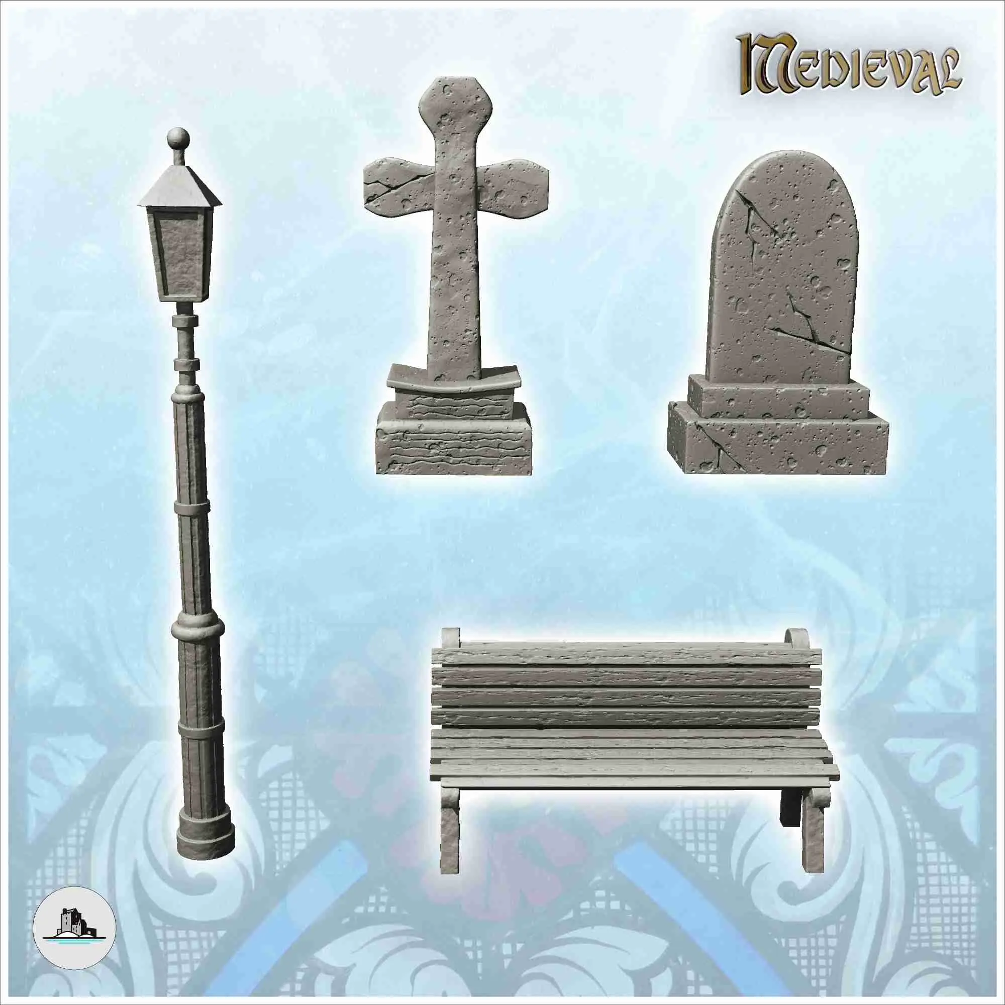 Lighting & Lamps STL Download - Set of tombstones and outdoor ...