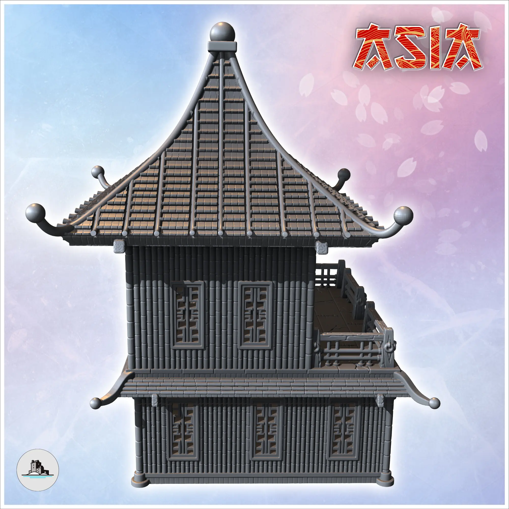Props & Terrain STL Download - Asian multi-storey building with large ...