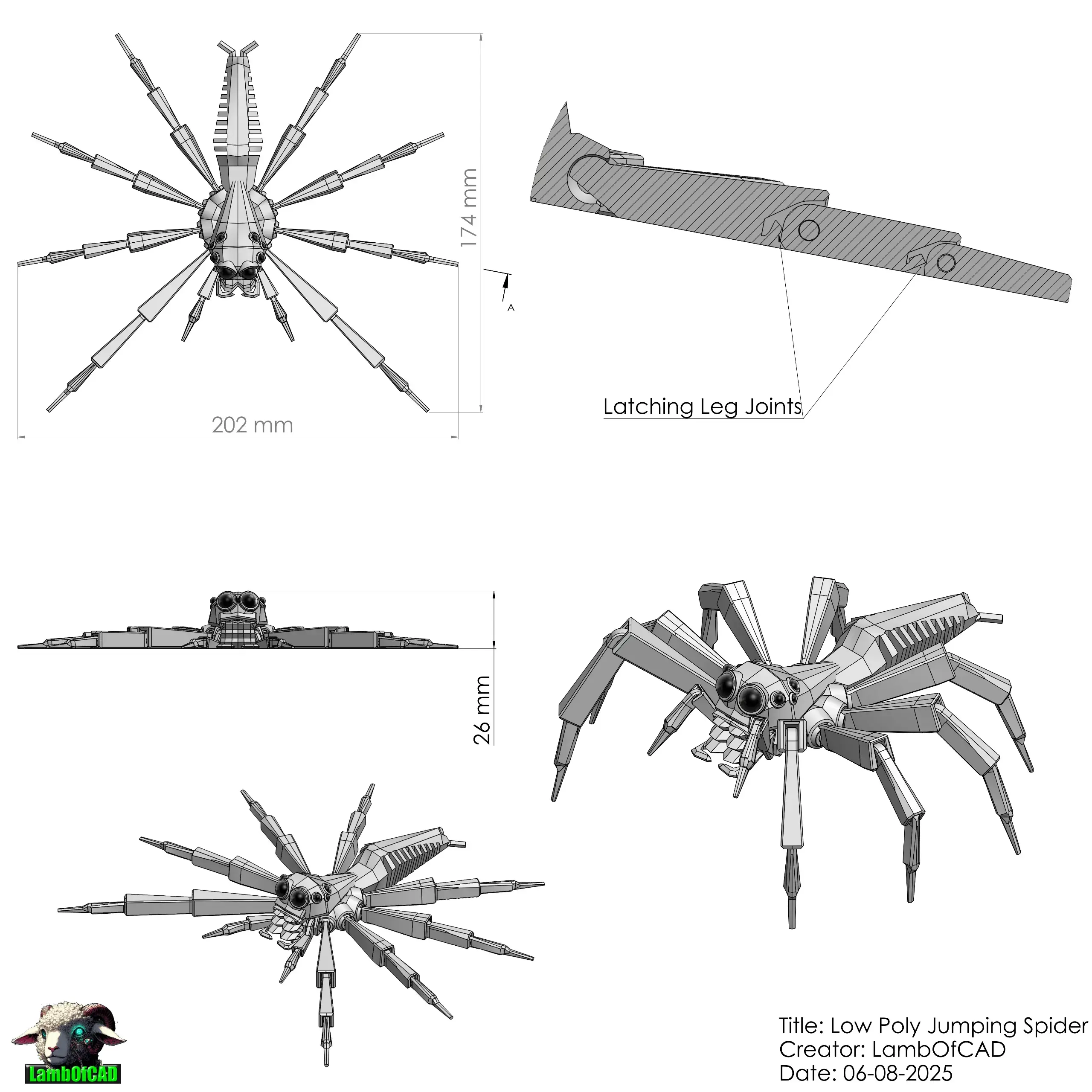 3D Printer Files | 3MF File | Low Poly Jumping Spider | Creality Cloud