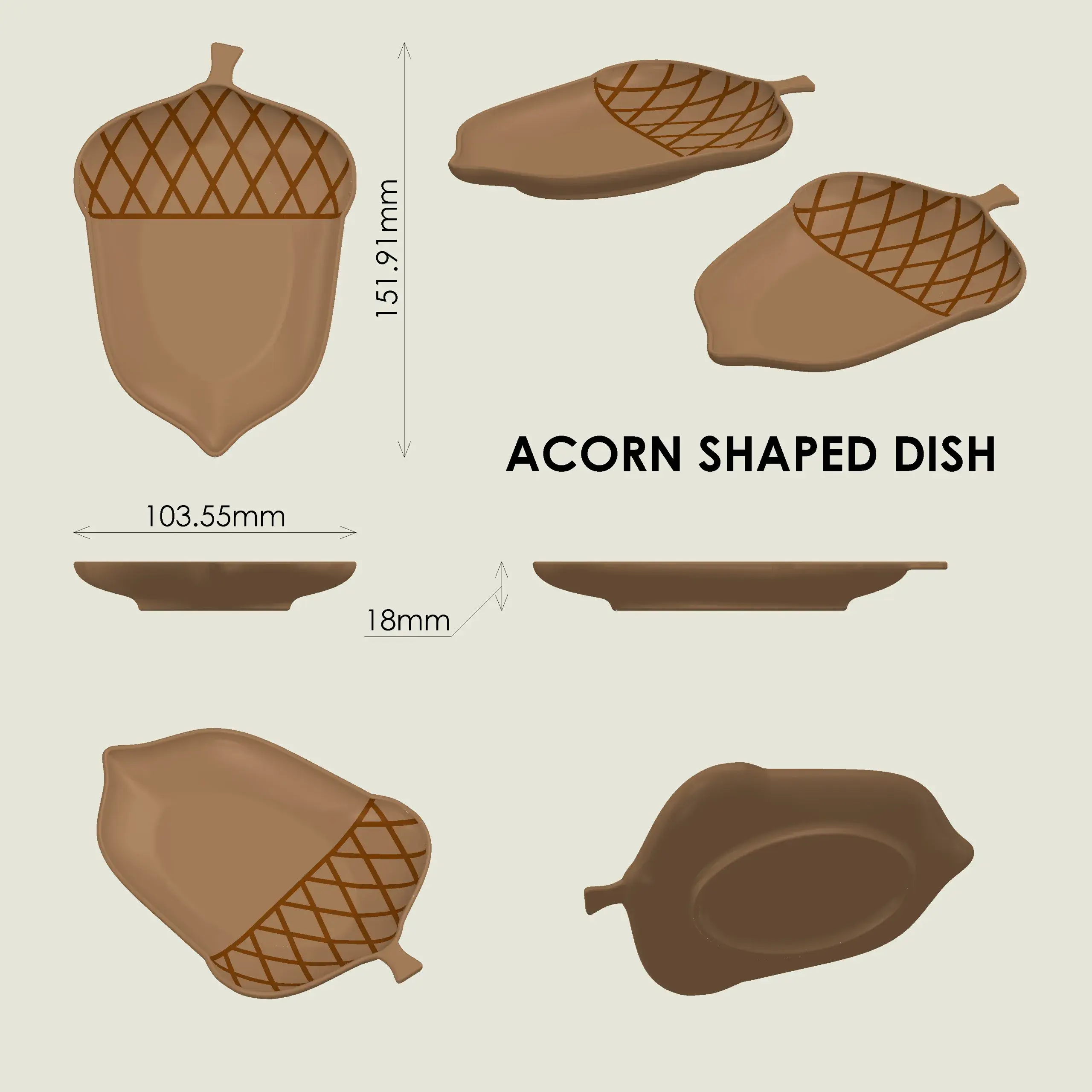 Home Decorations & Ornaments STL Download - Acorn Shaped Dishby Furqan03