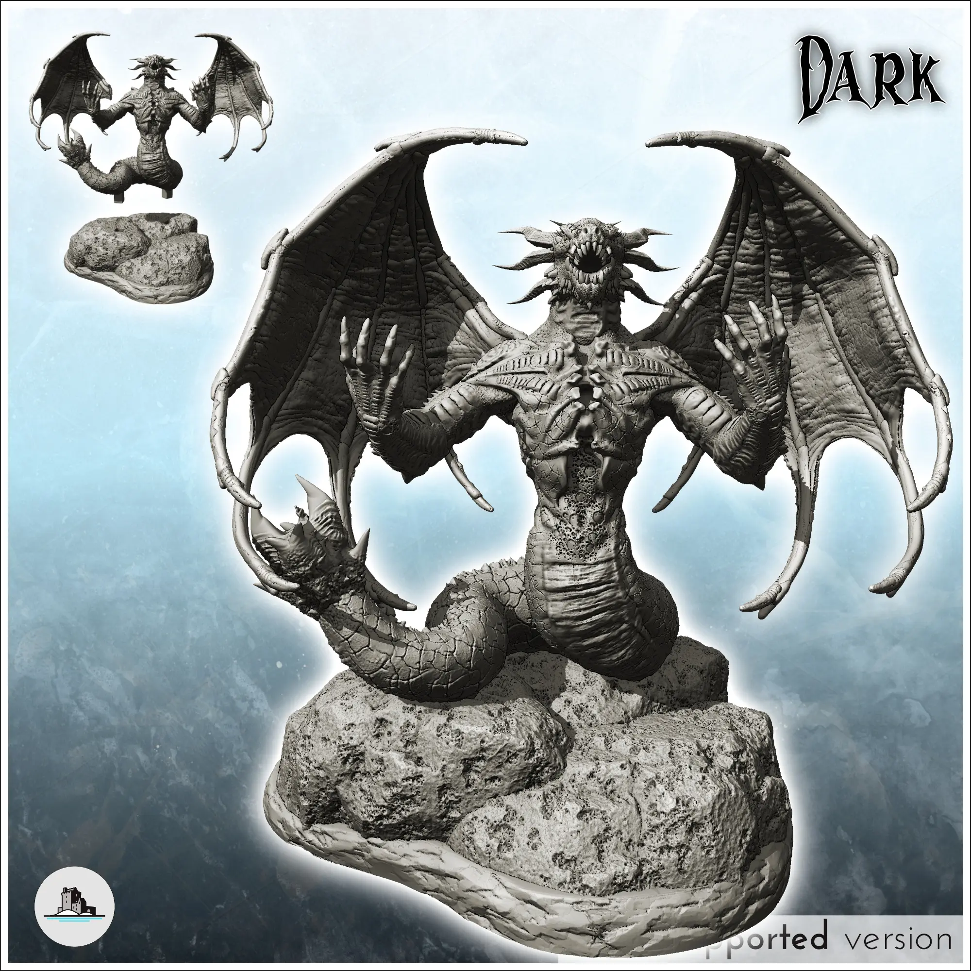 Broad-tailed dragon with spiked wings on rock (28) - miniatu | 3D models download | Creality Cloud