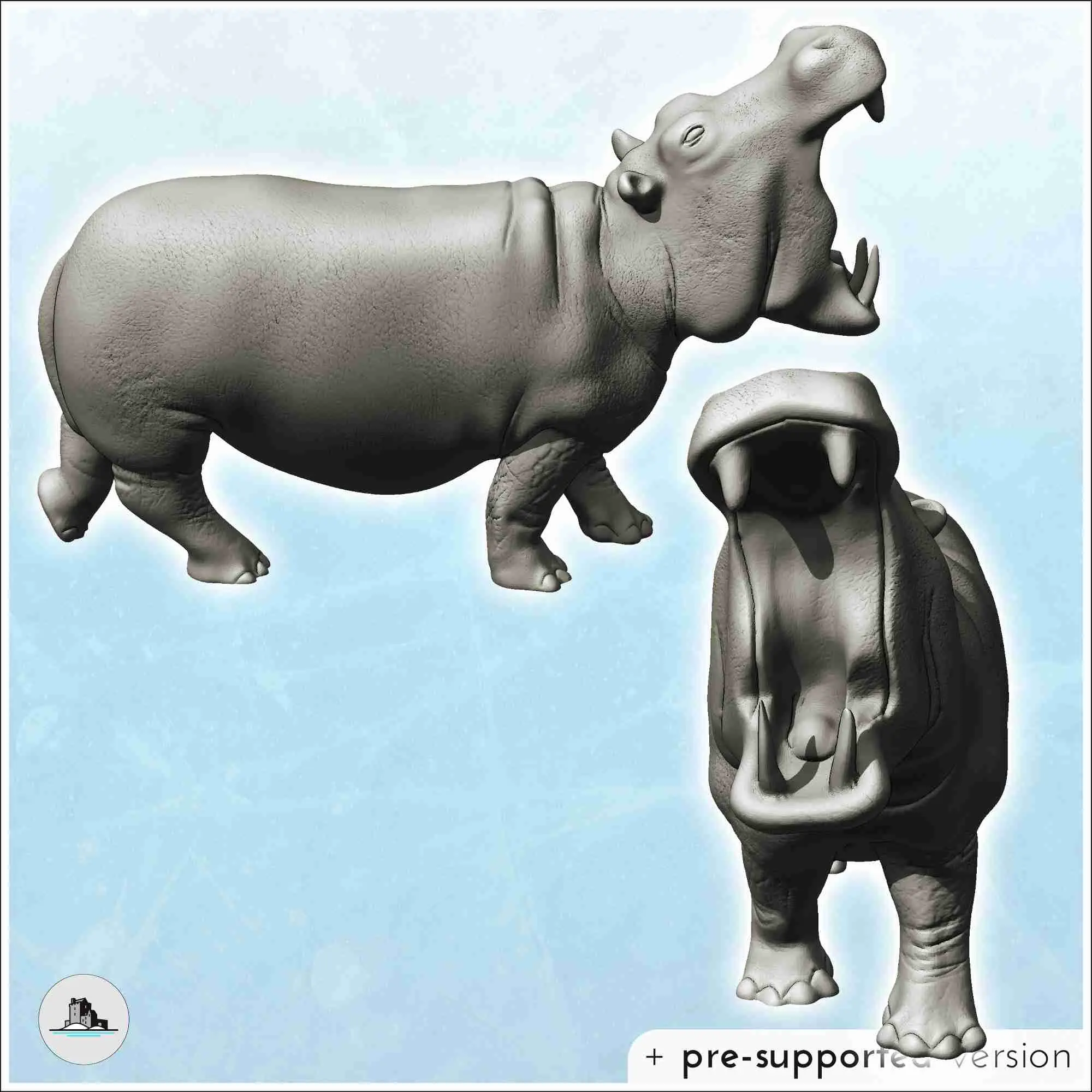 Characters & Creatures STL Download - Hippopotamus with open mouth (11 ...