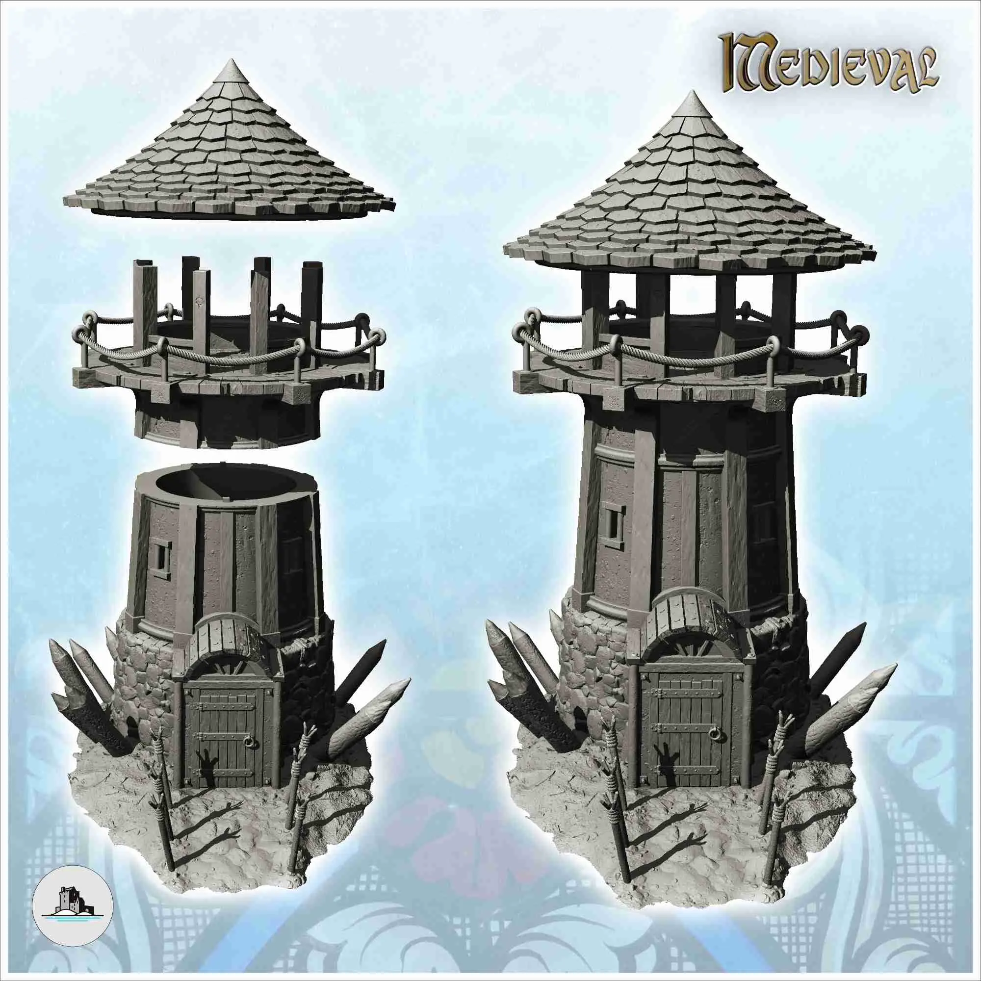 Watchtower with walkway and access door (5) - miniatures war | 3D ...