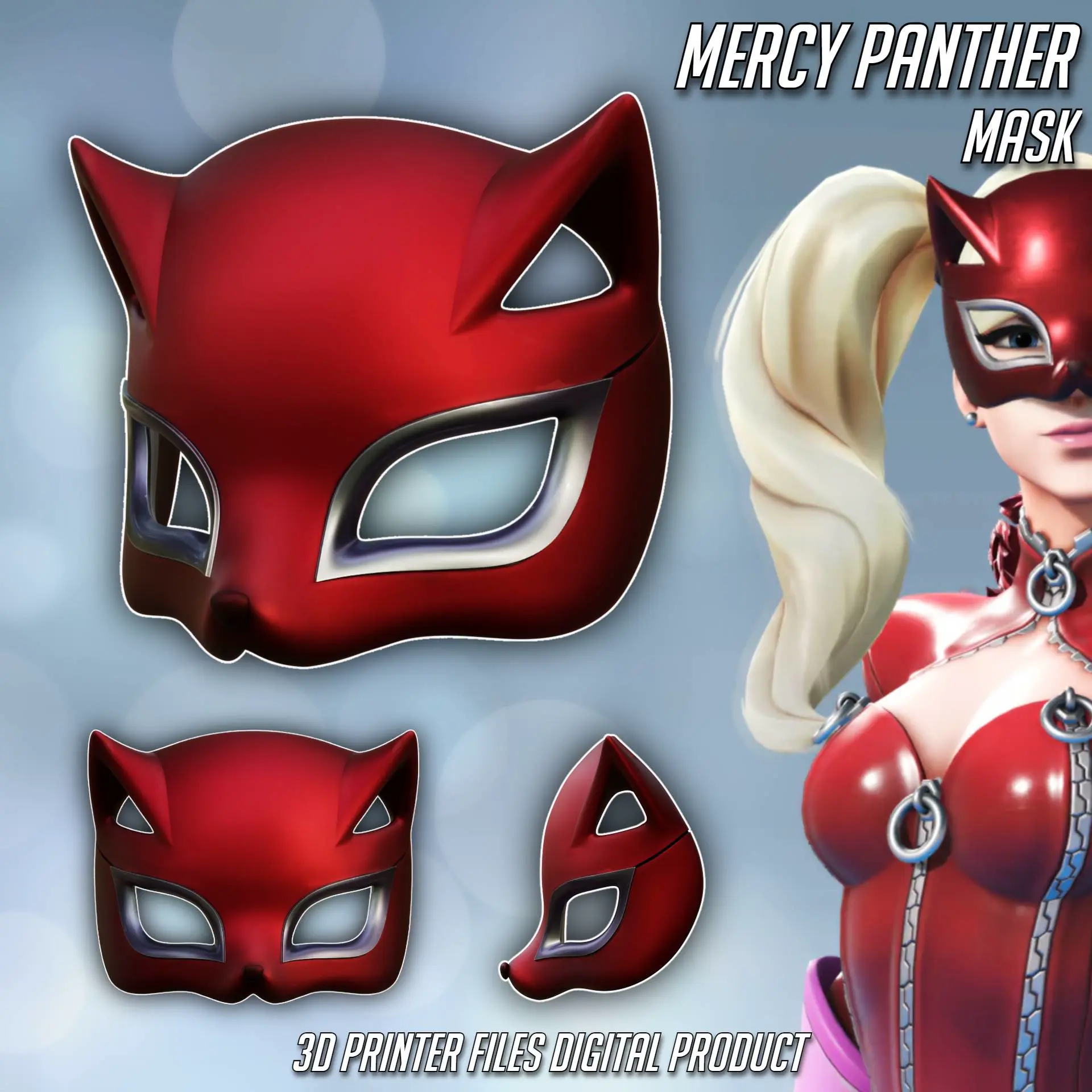 Cosplay STL Descarga - Mercy Panther Cosplay Mask OverWatch 2 Persona ...