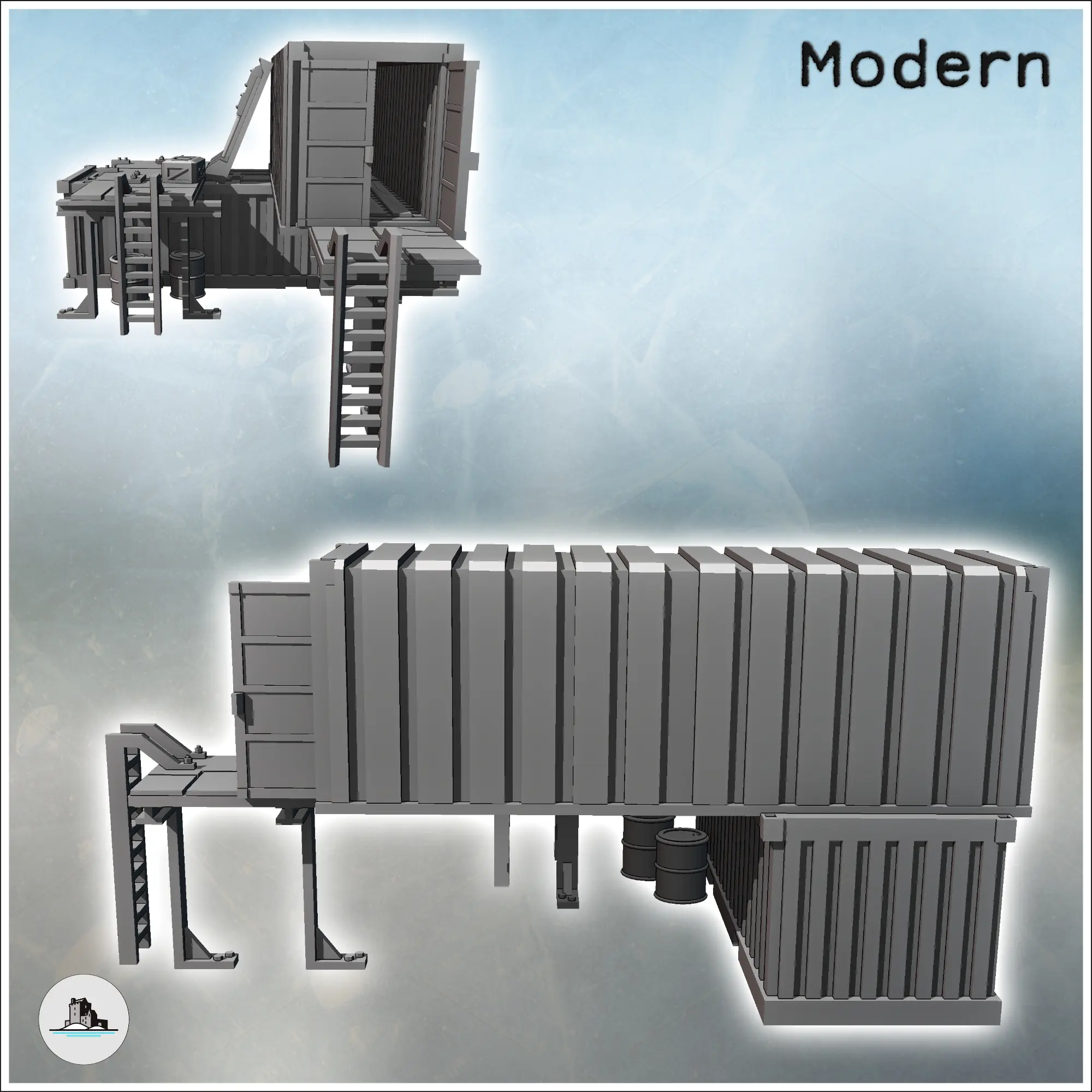 Large outpost with two arranged containers, multiple access | 3D models ...