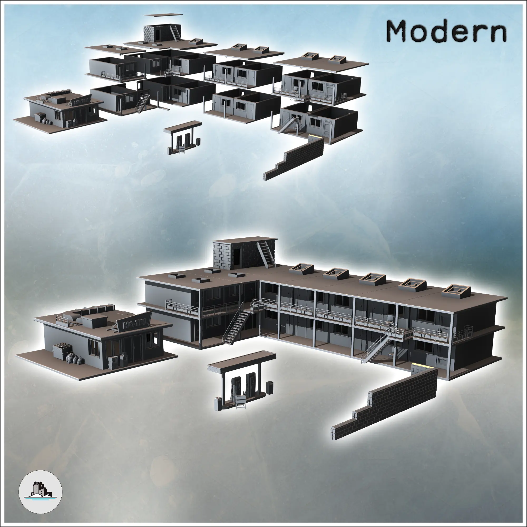 Other STL Download - Set of modern motel with a large multi-story main ...